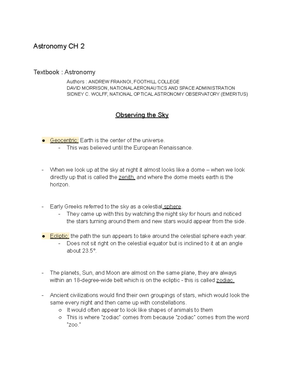 AST ch 2 notes - Astronomy CH 2 Textbook : Astronomy Authors :ANDREW ...