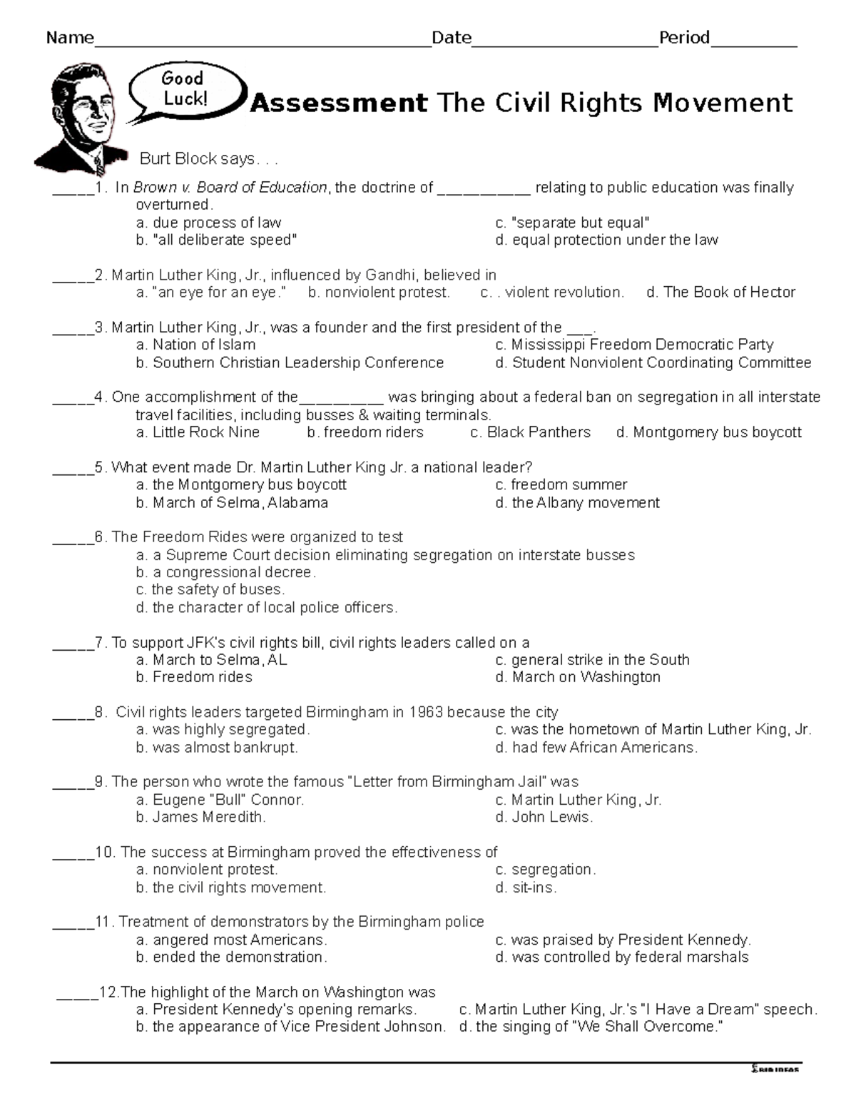 Day 07B Editiable Assessmt Civil Rights - Good Luck! - Studocu
