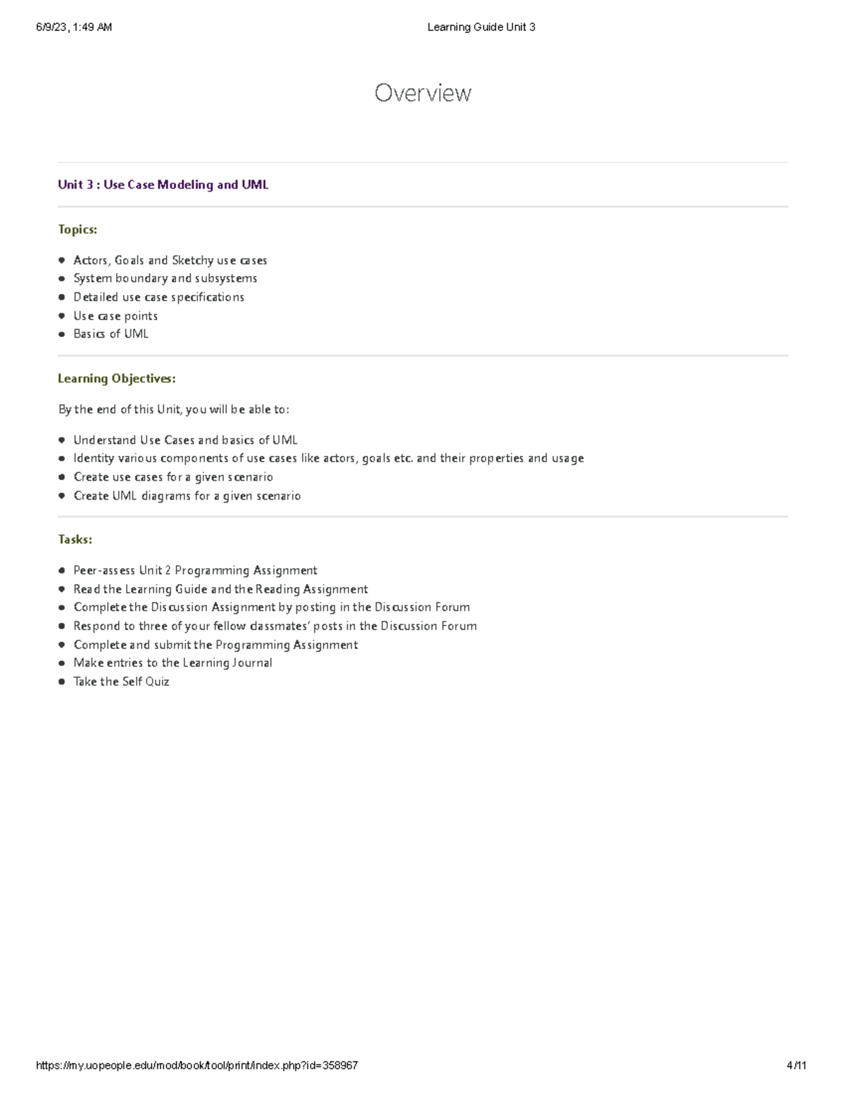 Learning Guide Unit 3 Assignments For Unit 3 Overview Unit 3 Use Case Modeling And Uml