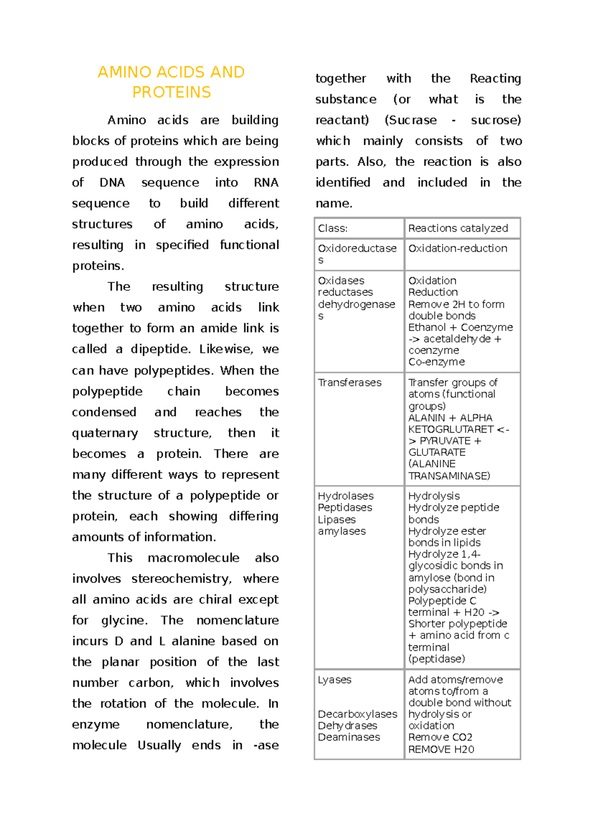 Biochemistry Lecture Notes AND Quizzes - Amino acids are building ...
