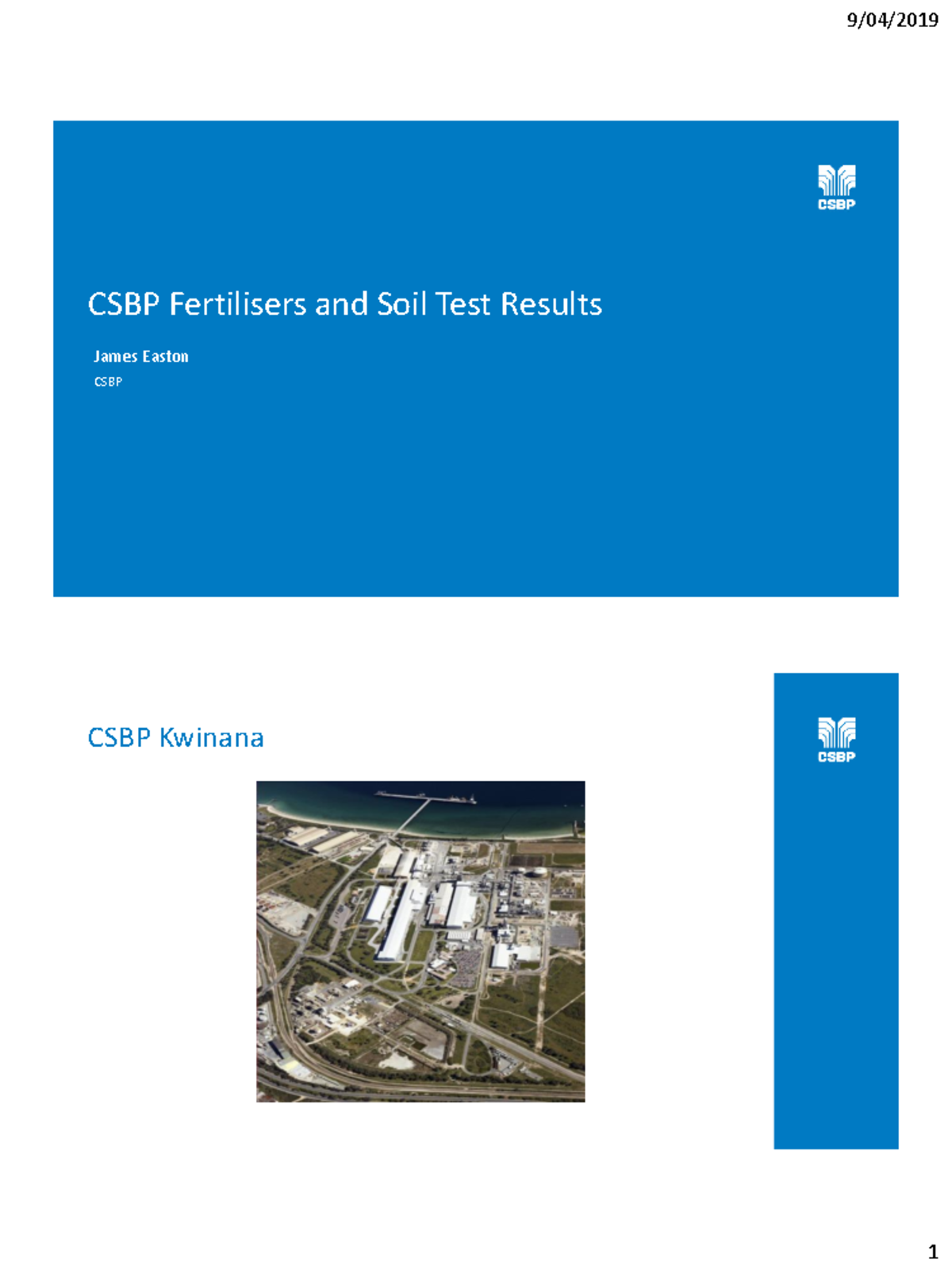 CSBP Lecture Easton 2019 - CSBP Fertilisers and Soil Test Results James ...