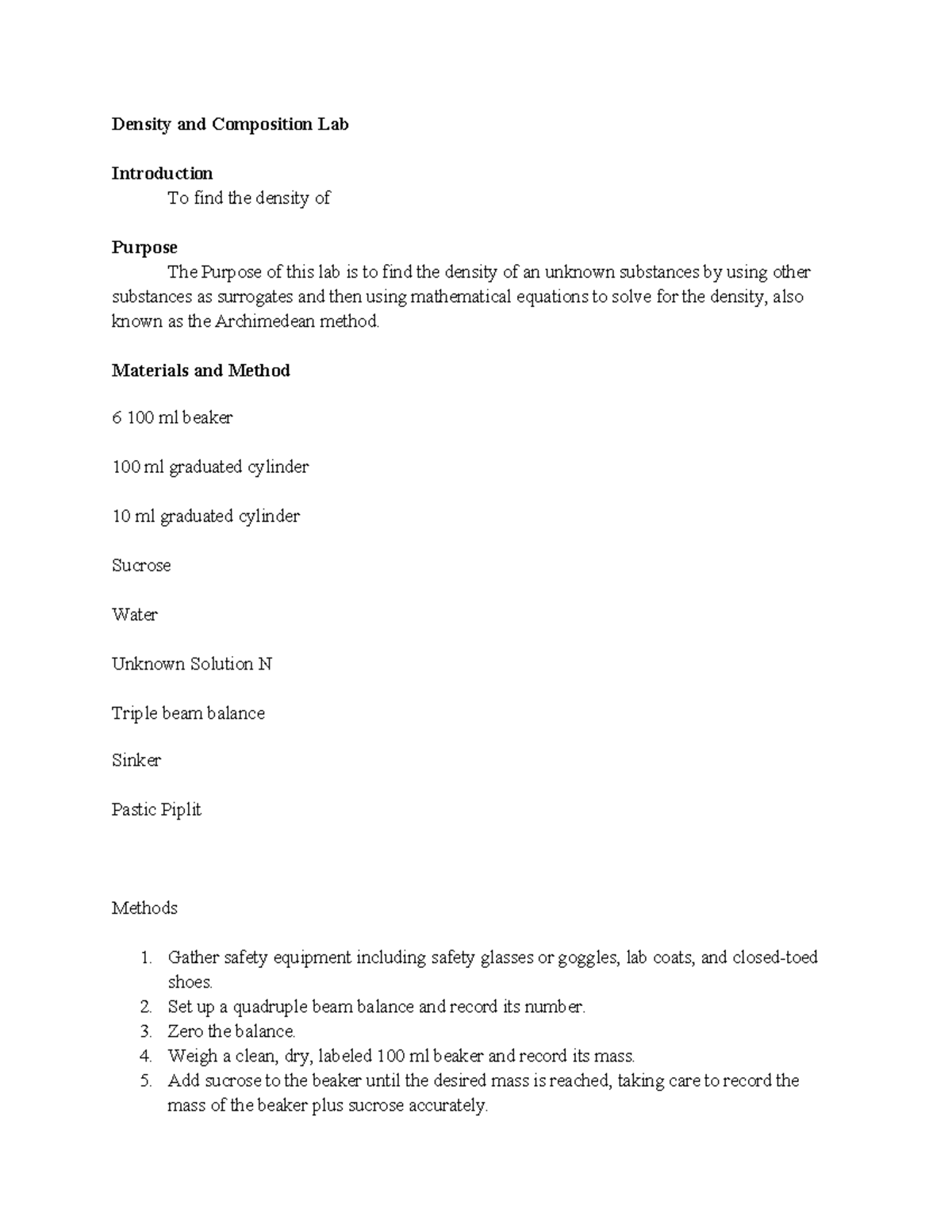 Density and Composition Lab - Density and Composition Lab Introduction To find the density of ...