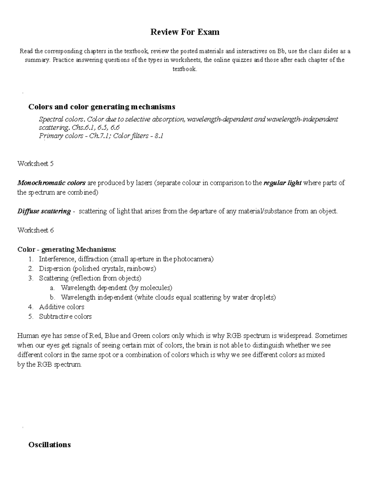 Physics of Light and Sound (Exam Study Paper) - Review For Exam Read ...