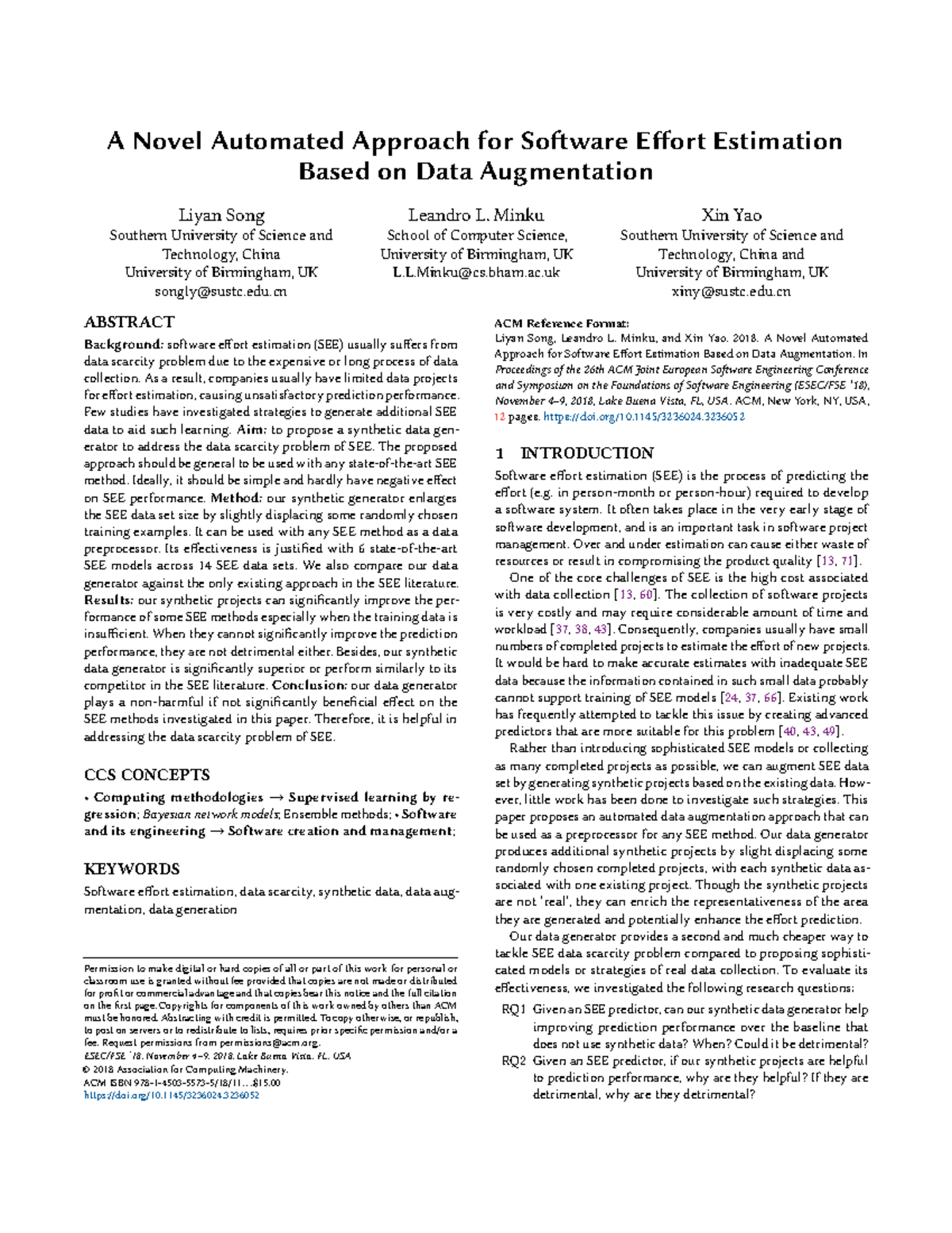 A Novel Automated Approach for Software Effort Estimation - edu Leandro L. Minku School of ...