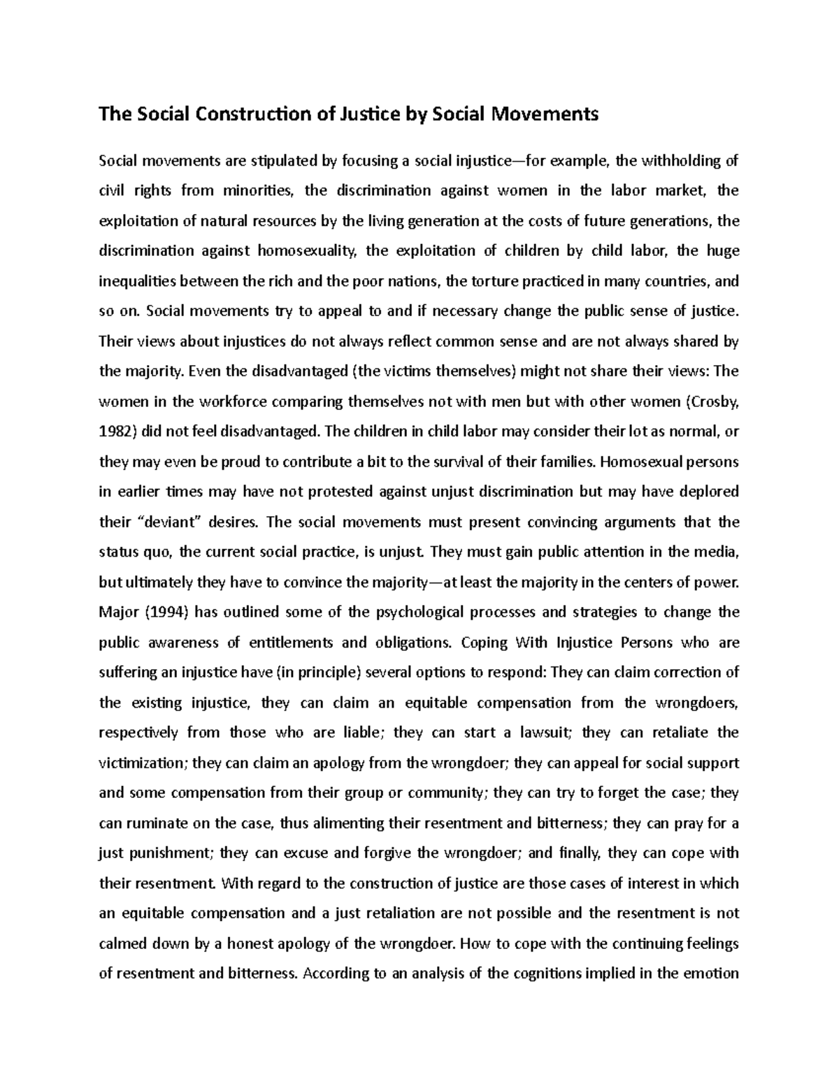 The Social Construction of Justice by Social Movements - Social ...