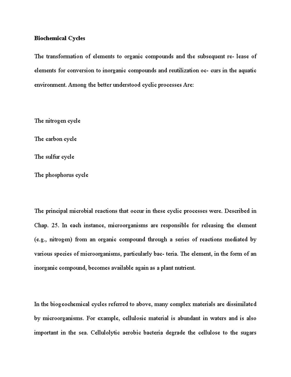 Biochemical Cycles - Biochemical Cycles The transformation of elements ...