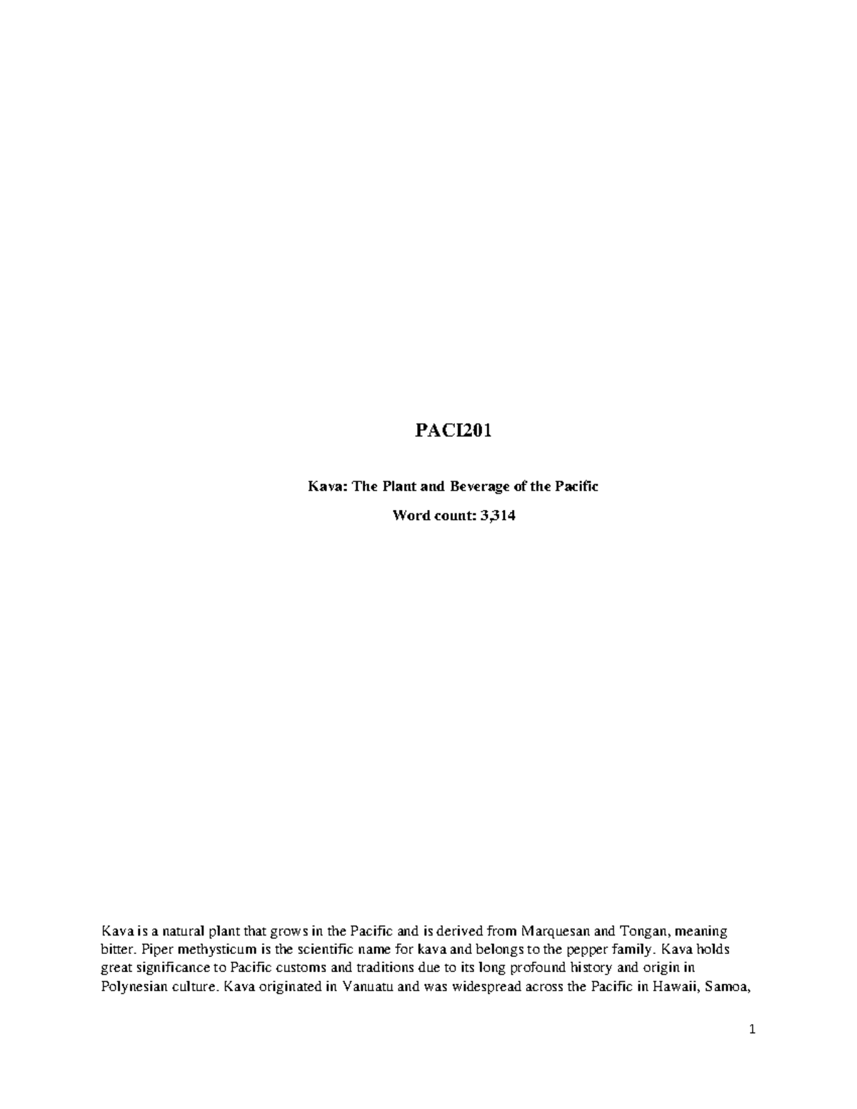 PACI201 Essay - University of Otago - PACI Kava: The Plant and Beverage ...
