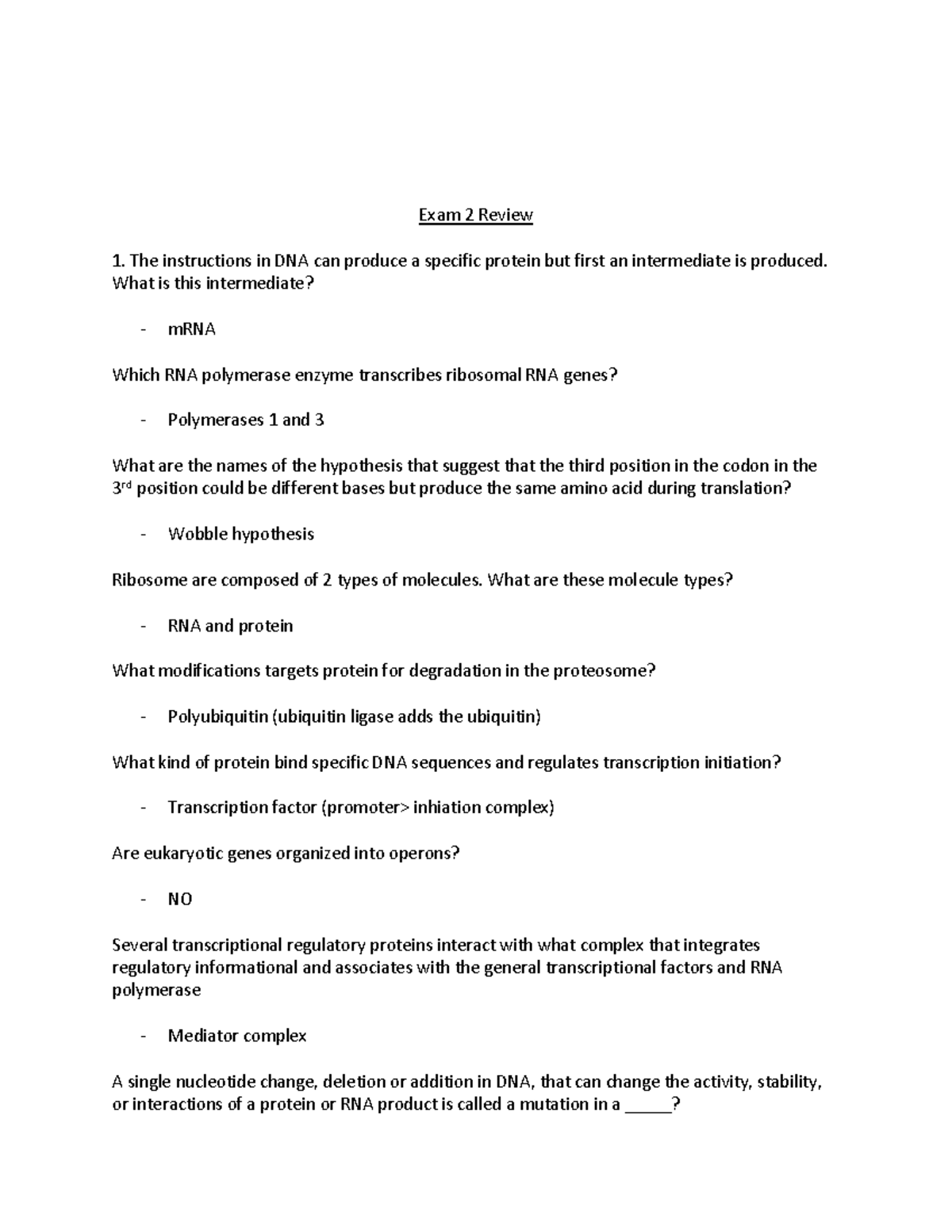 EXAM 2 CELL BIO - Exam 2 for Cell Biology Lecture - Exam 2 Review The ...