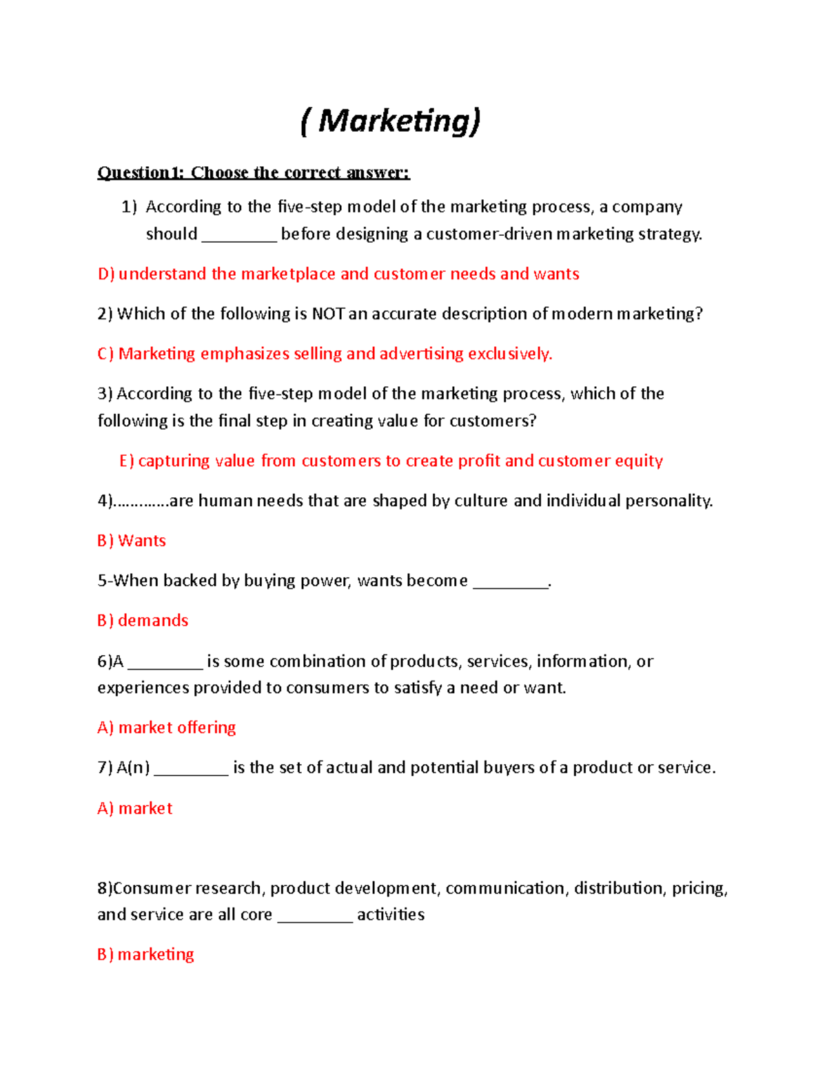 Name - ( Marketing) Question1: Choose the correct answer: 1) According ...