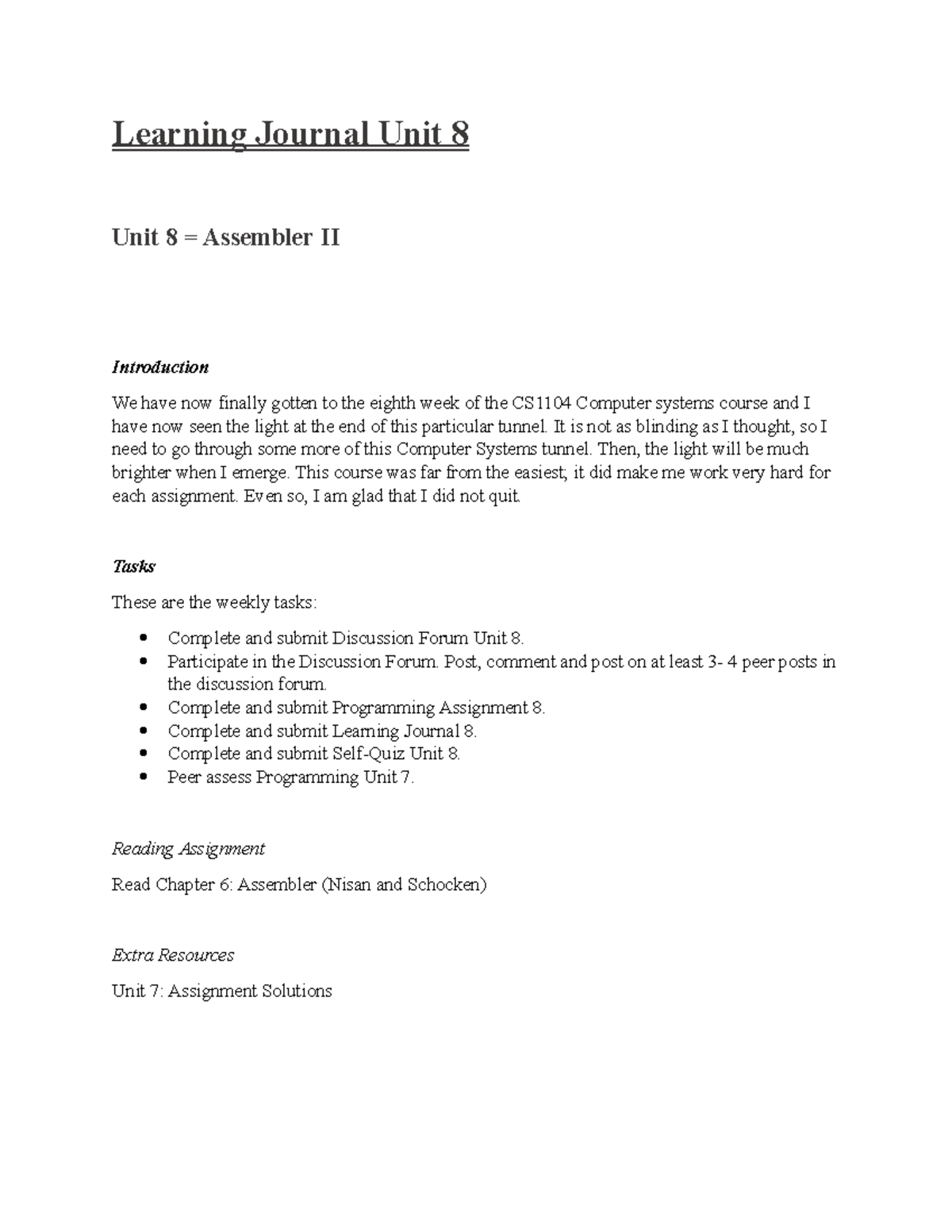 Learning Journal Unit 8 - It is not as blinding as I thought, so I need ...