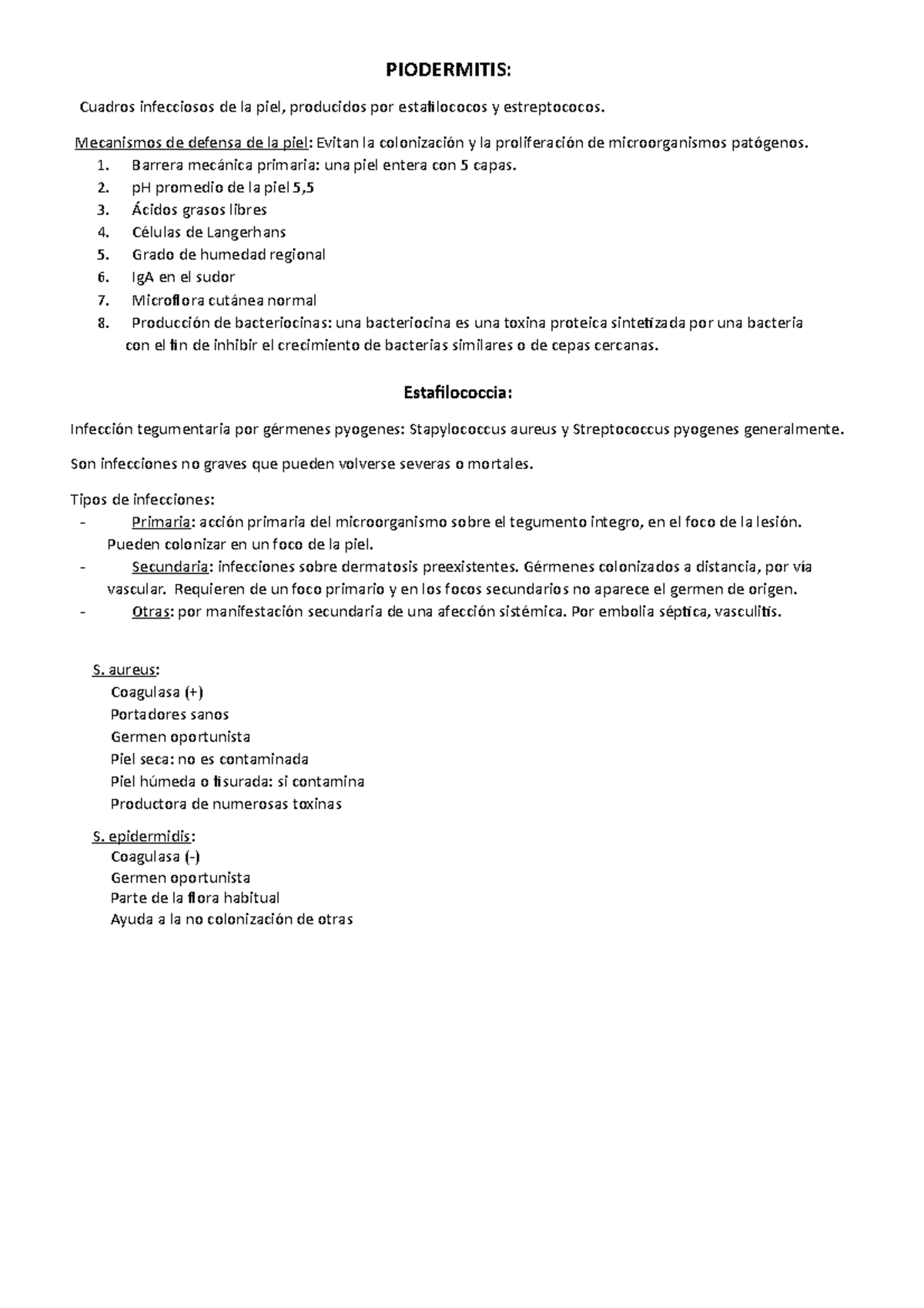 Piodermitis - resumen de dermato - PIODERMITIS: Cuadros infecciosos de ...