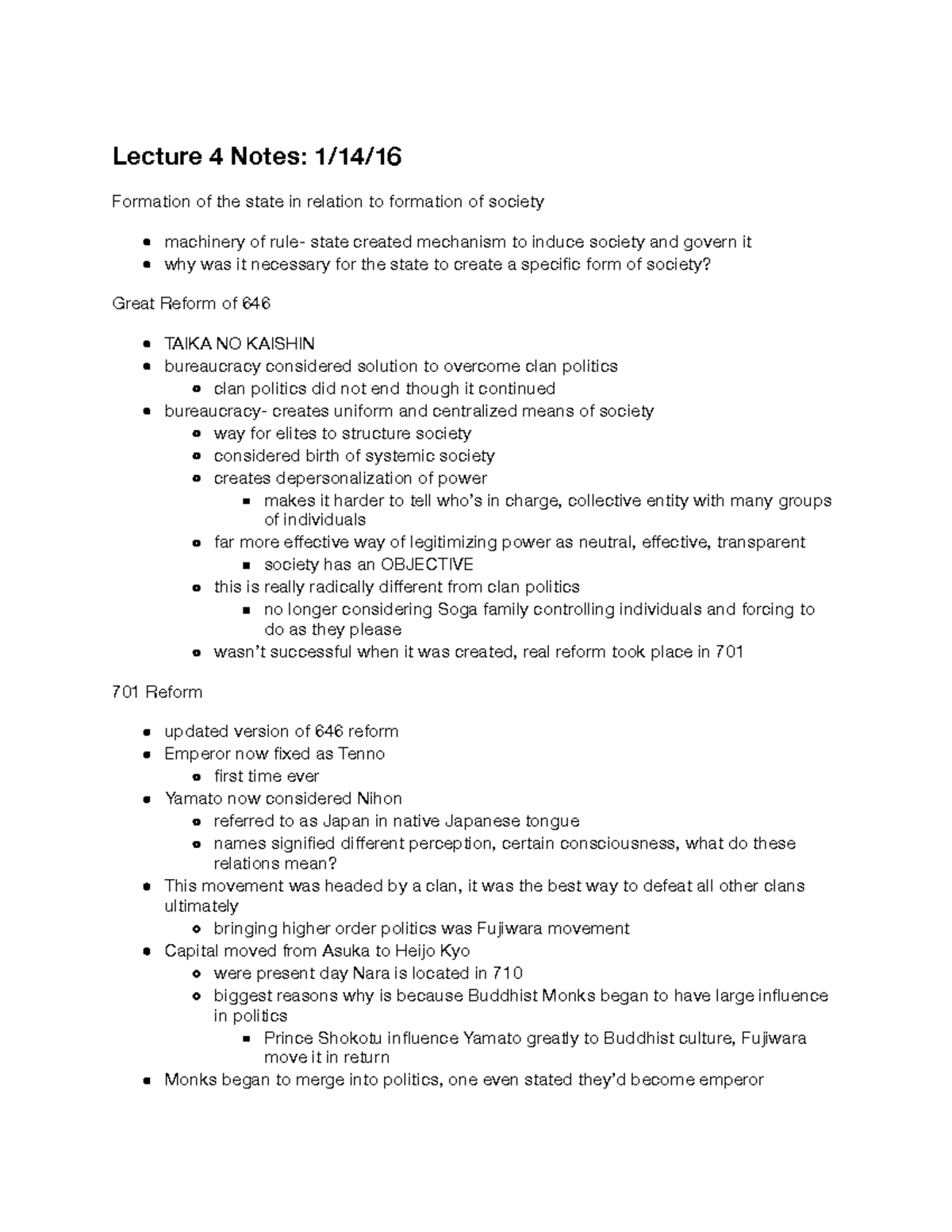 Hist 9C - Lecture 4 - Lecture Notes - Lecture 4 Notes: 1/14/16 ...