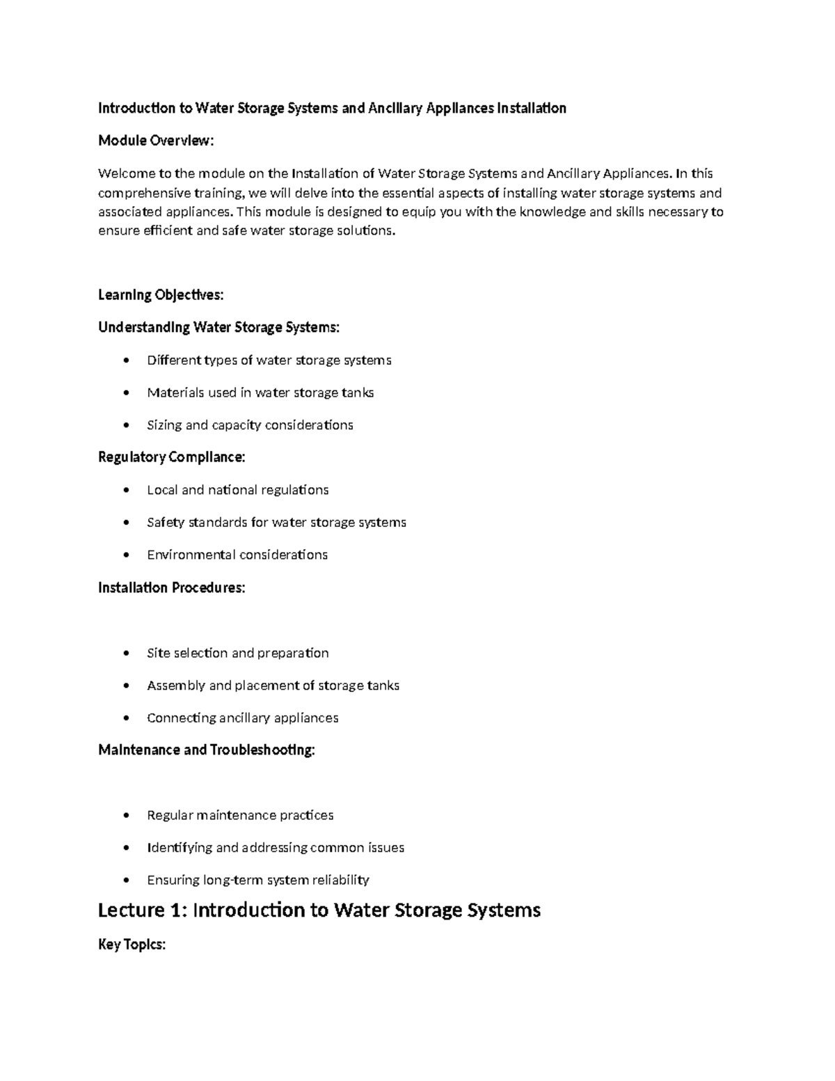 Install water storage systems - Introduction to Water Storage Systems ...