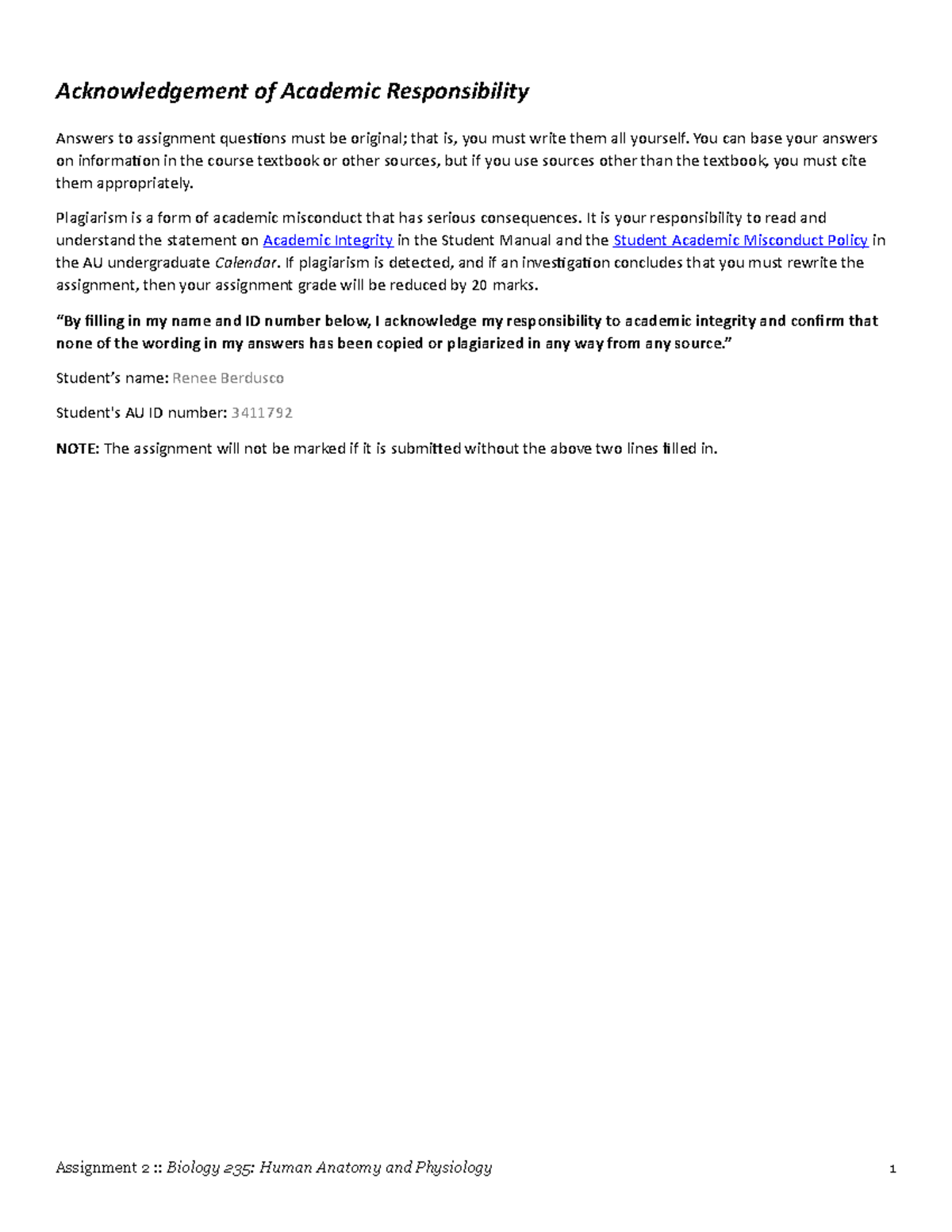 Reneebe 12 3411792 BIOL235 Assignment 2 BIOL 235 Assignment 2 Final ...