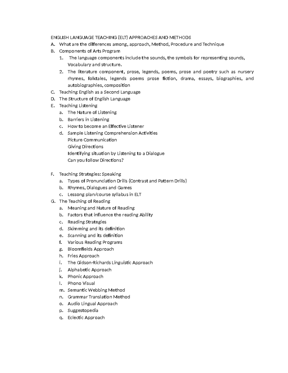 ELS 203 Course Outline - ..... - ENGLISH LANGUAGE TEACHING (ELT ...