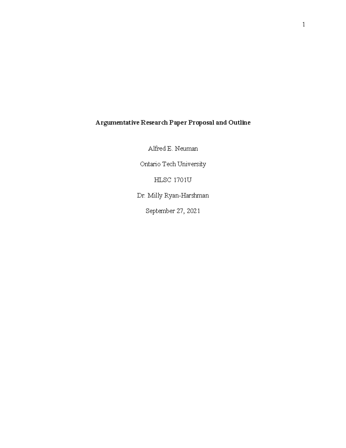4 - Argumentative Paper Proposal and Outline Example - 1 Argumentative ...