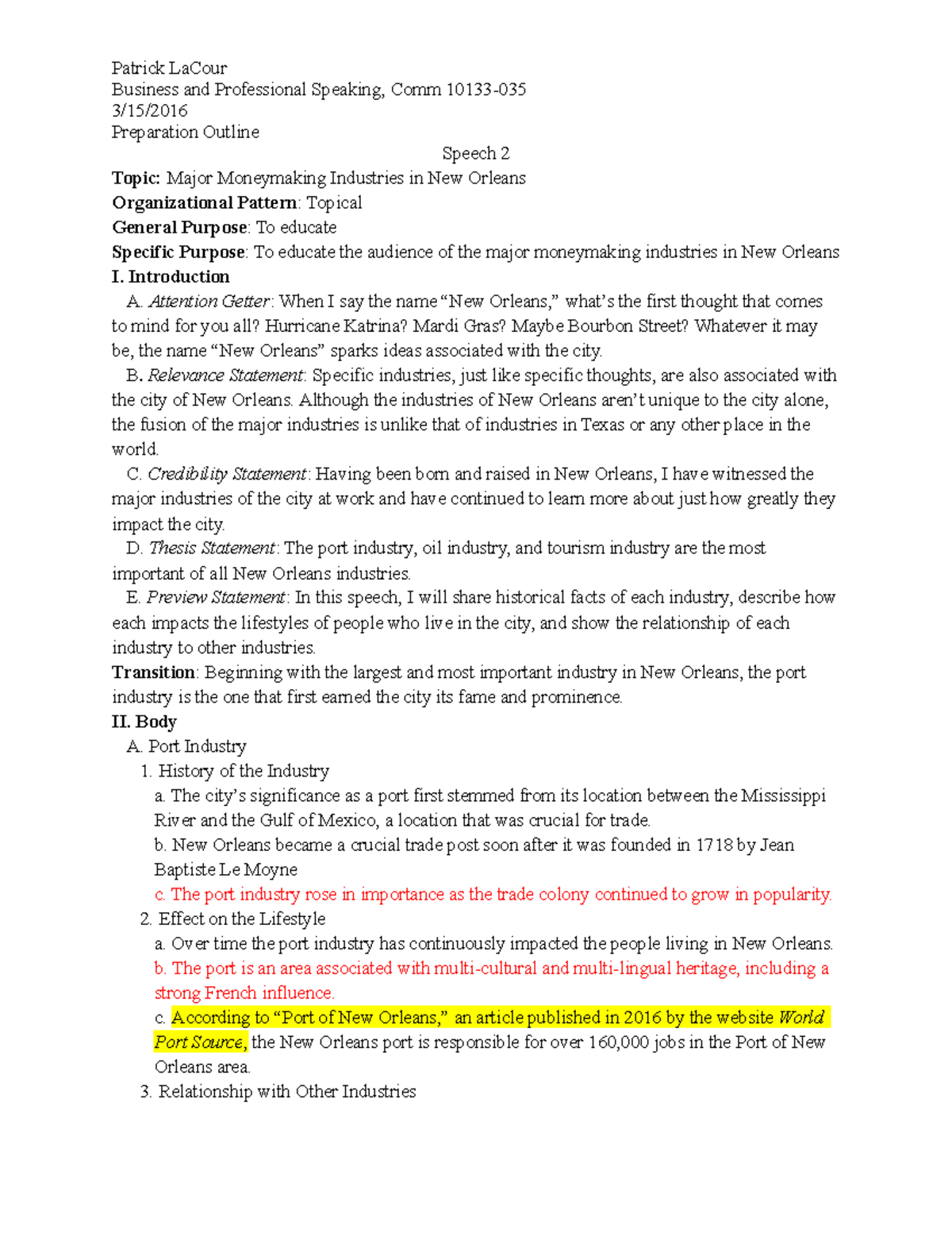 Speech 2 Outline - Professor Arden McCormick. Fulfilled TCU Core ...