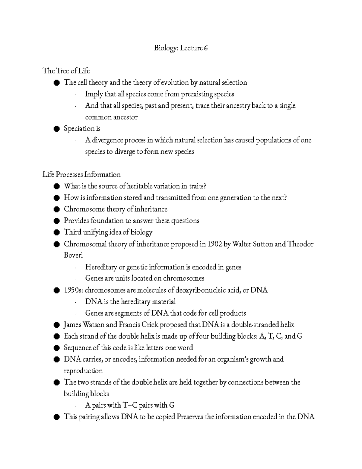 Biology Lecture 6 - Studocu