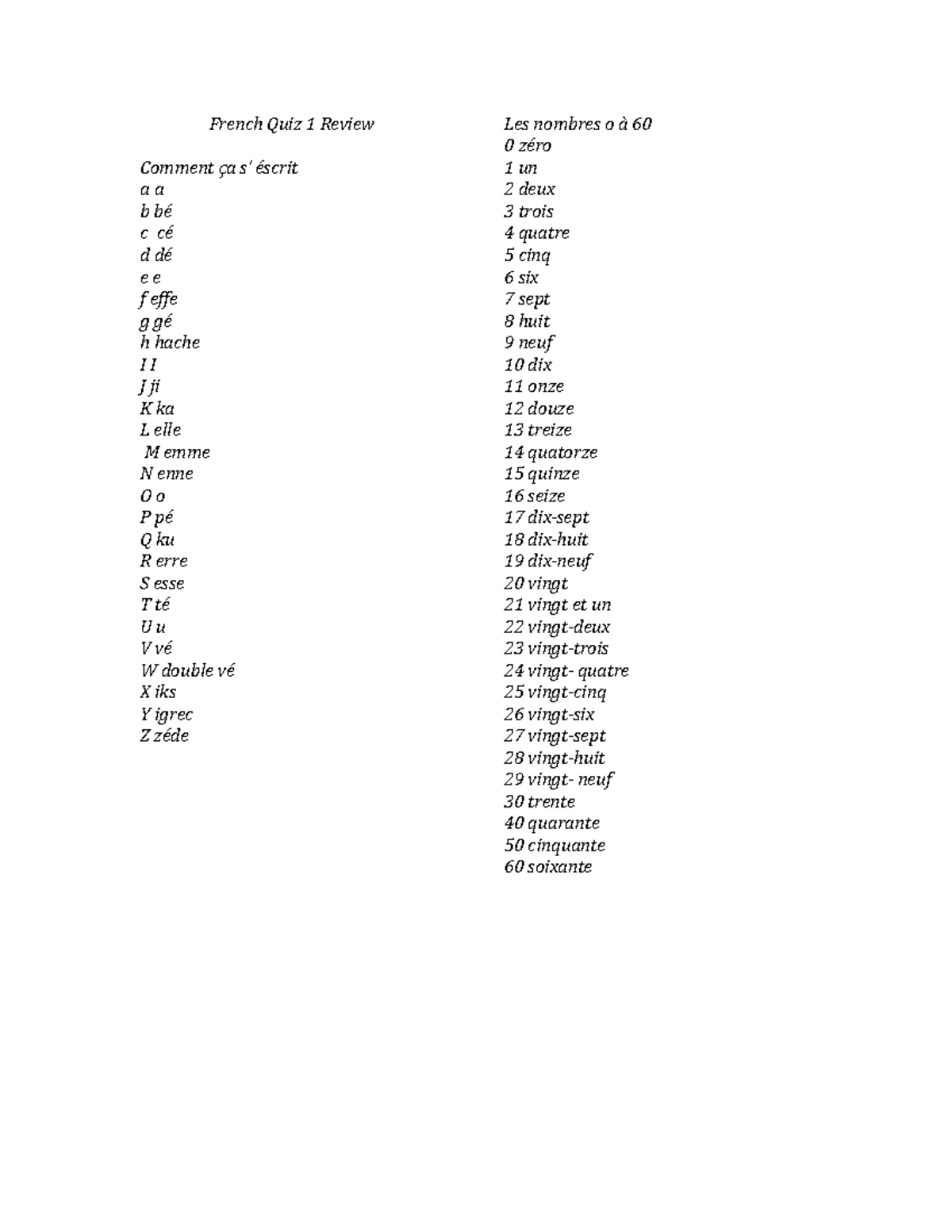 Ra 1 - First quiz of the year, Buteau - French Quiz 1 Review Comment ça ...