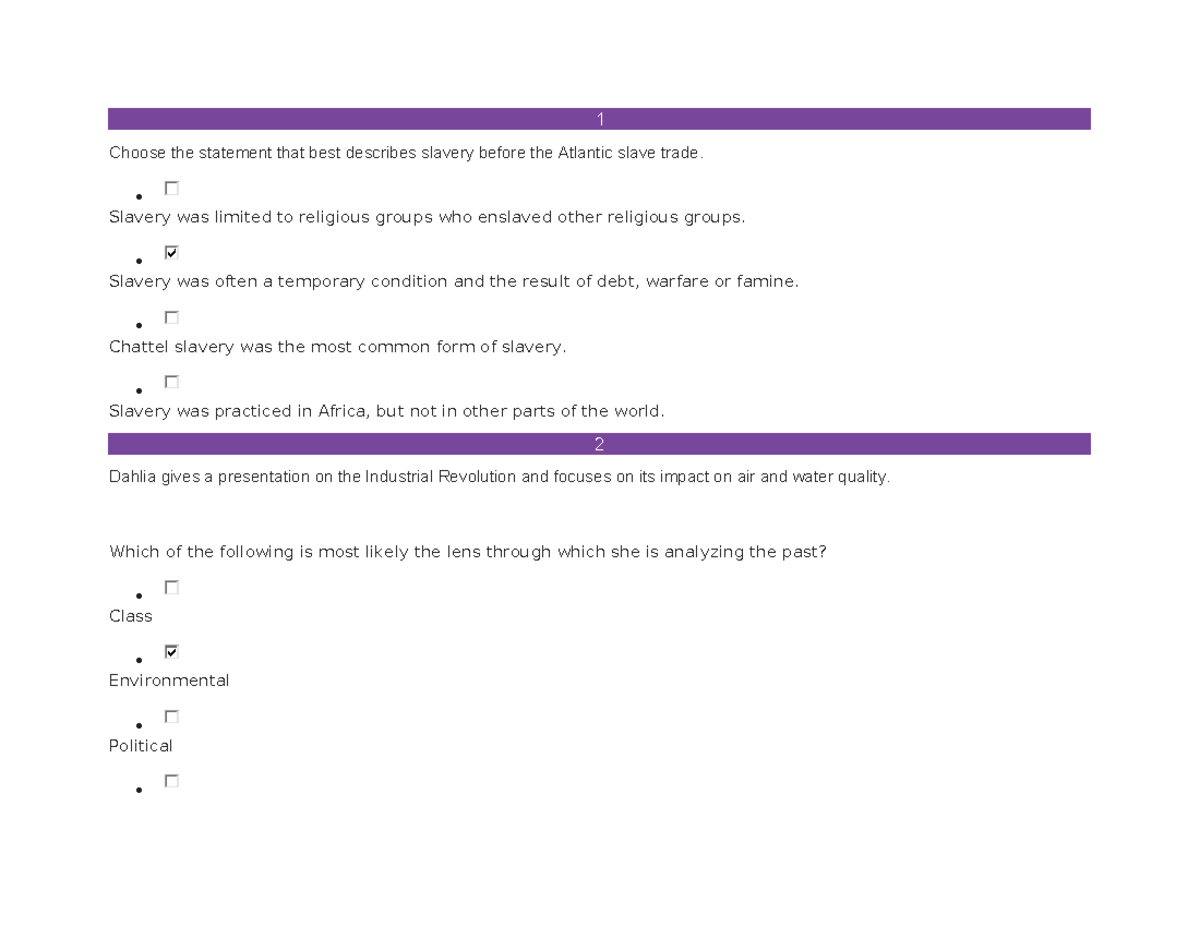US History 1 Final Test - 1 Choose the statement that best describes ...