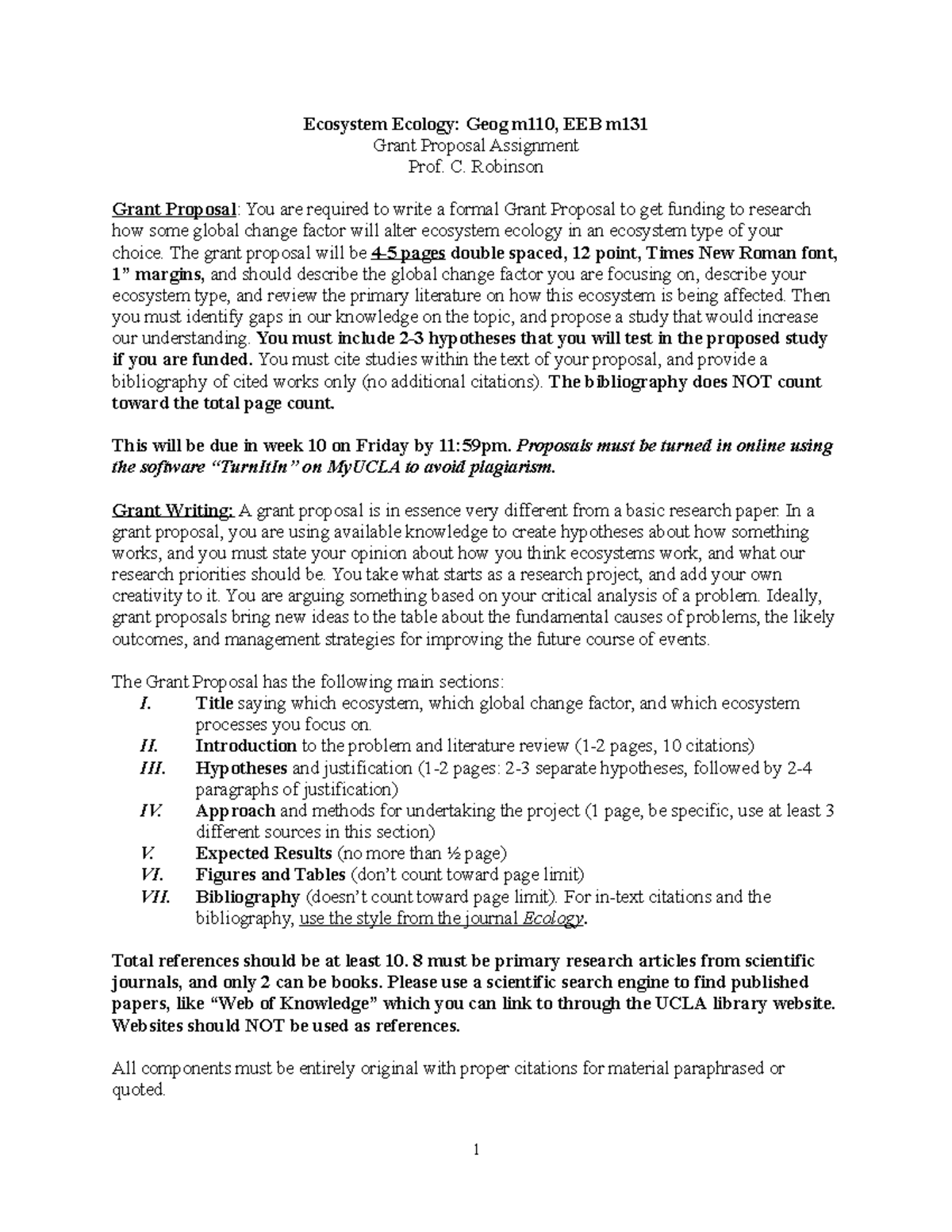 Eco Eco Grant Writing Instructions 2021 - Ecosystem Ecology: Geog m110 ...