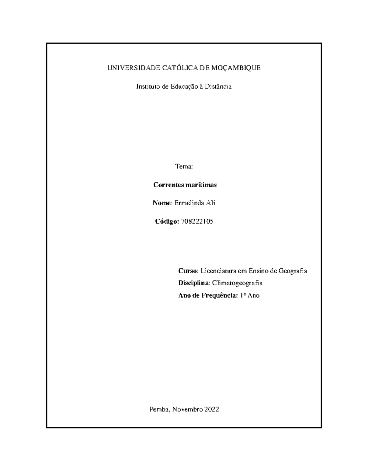 2 trabalho de Climatogeografia - UNIVERSIDADE CATÓLICA DE MOÇAMBIQUE ...