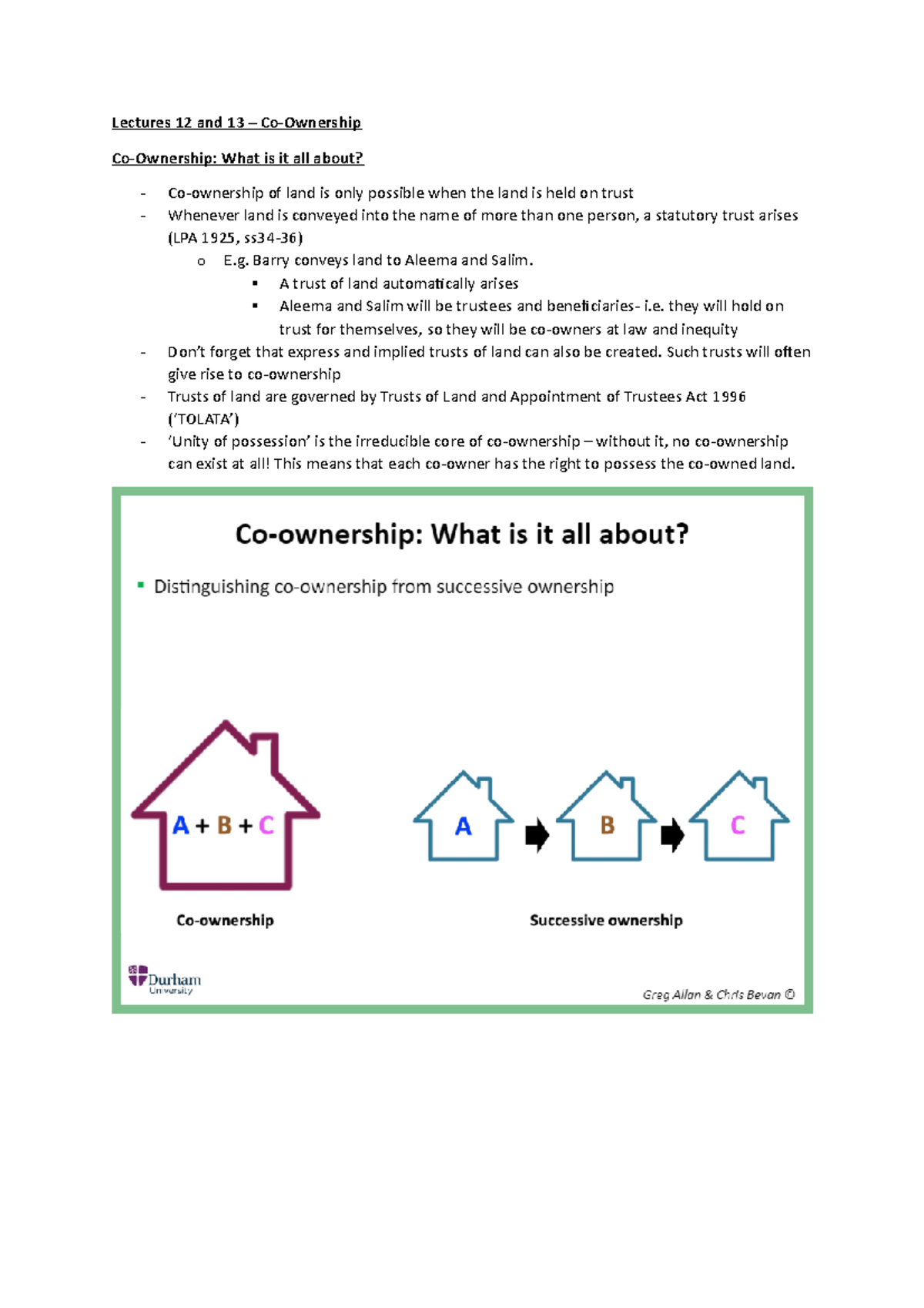 Lecture 12 and 13 – Co-Ownership - Lectures 12 and 13 – Co-Ownership Co ...