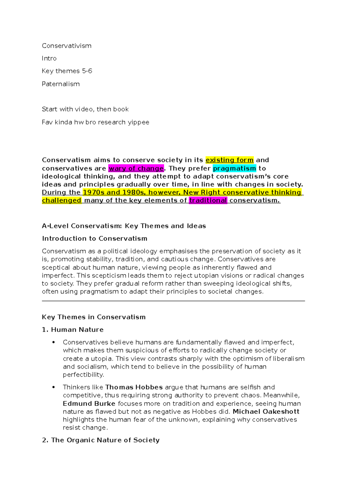 Conservativism - Conservativism Intro Key themes 5- Paternalism Start ...