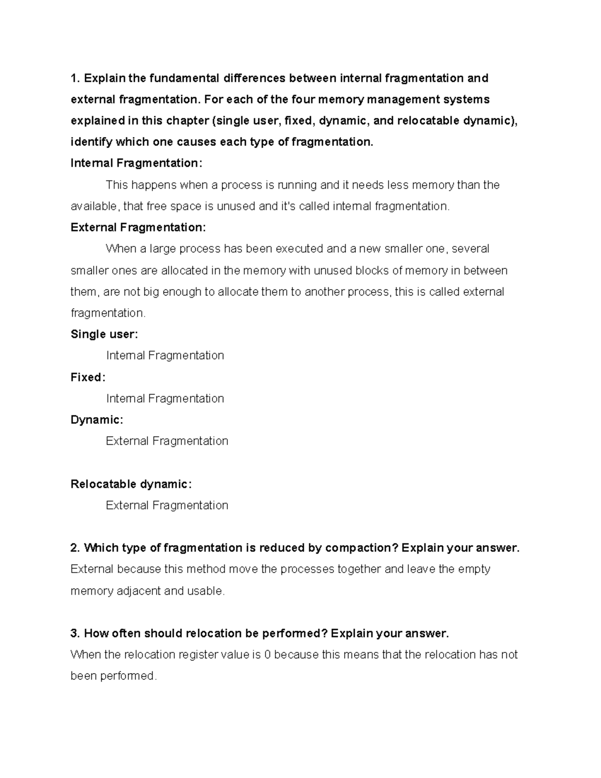 Ejercicios Memoria - 1. Explain the fundamental differences between ...