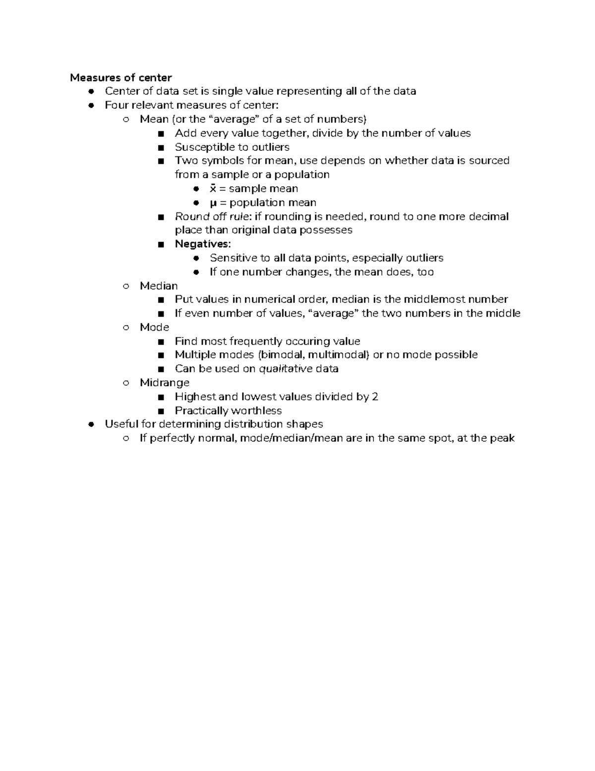 Measures of Center - Measures of center Center of data set is single ...