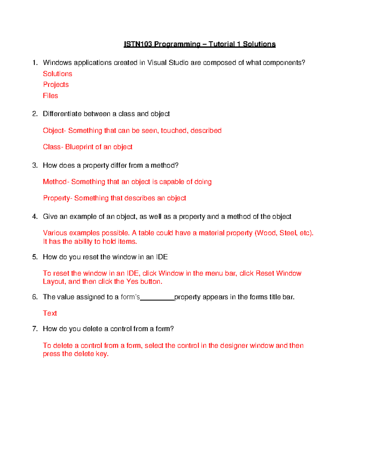 Programming Tutorial 1 Solutions - ISTN103 Programming – Tutorial 1 Solutions Windows ...