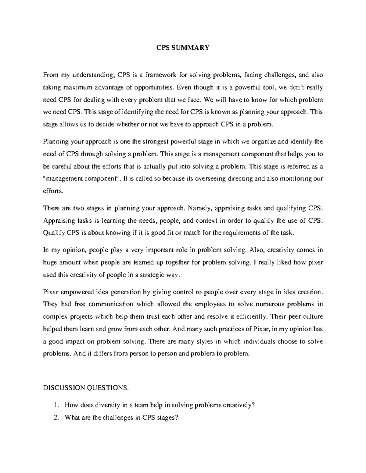 CPS Summary-4 - This subject is Creative Problem Solving. It is taken ...