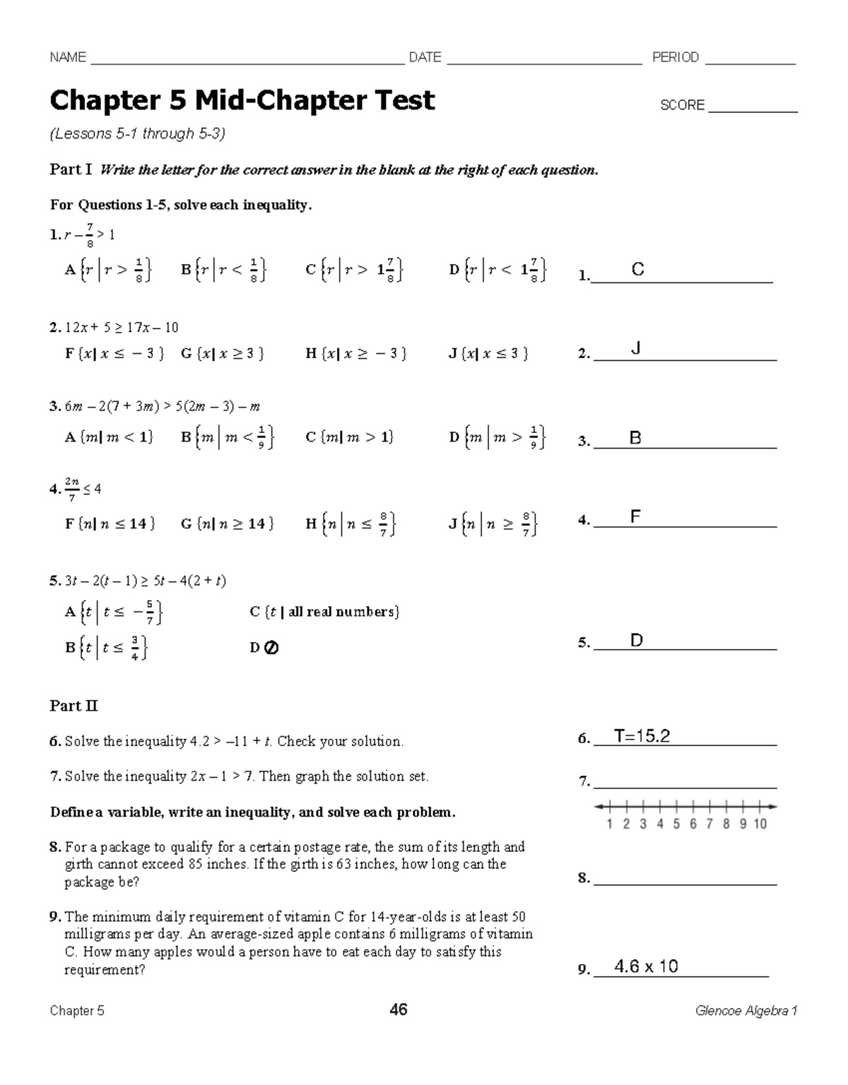 Matthew Demes - Chapter 5 Mid-Chapter Test - NAME