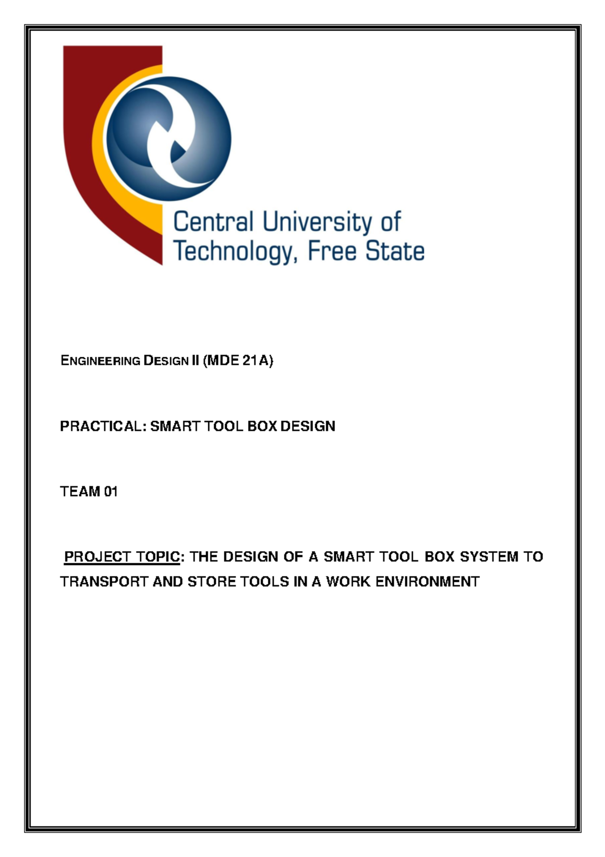 Final Draft (MDE 21A Project) - ENGINEERING DESIGN II (MDE 21A ...