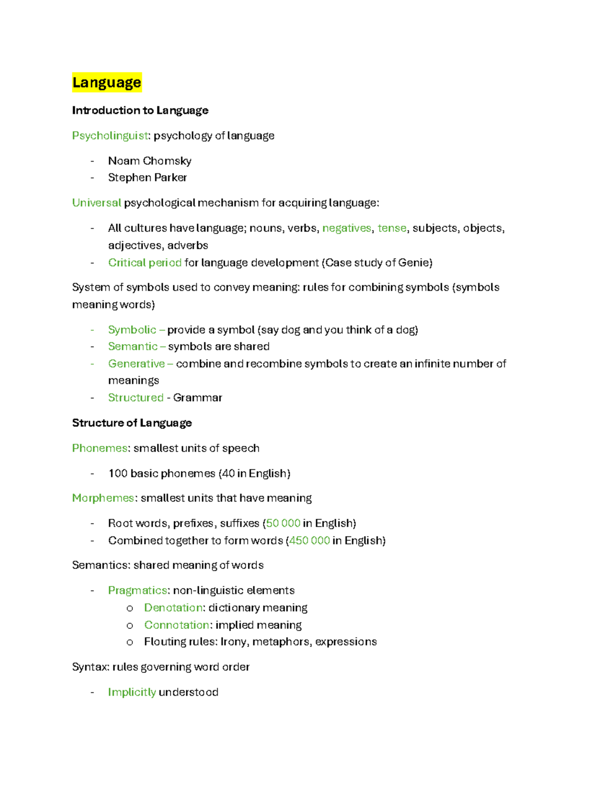 Language - Language Introduction to Language Psycholinguist: psychology ...