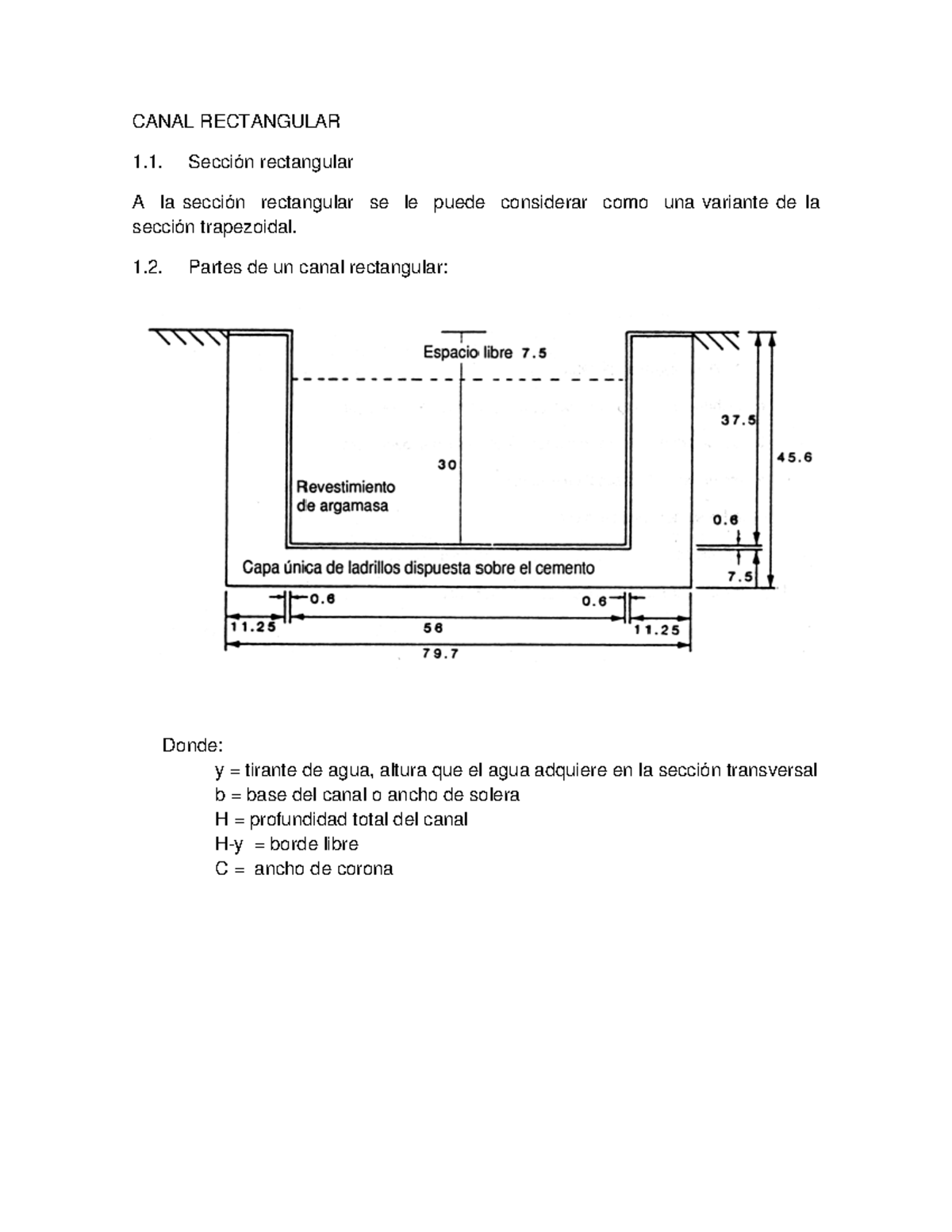 Canal Rectangular - estructuras hidraulicas - CANAL RECTANGULAR Sección ...