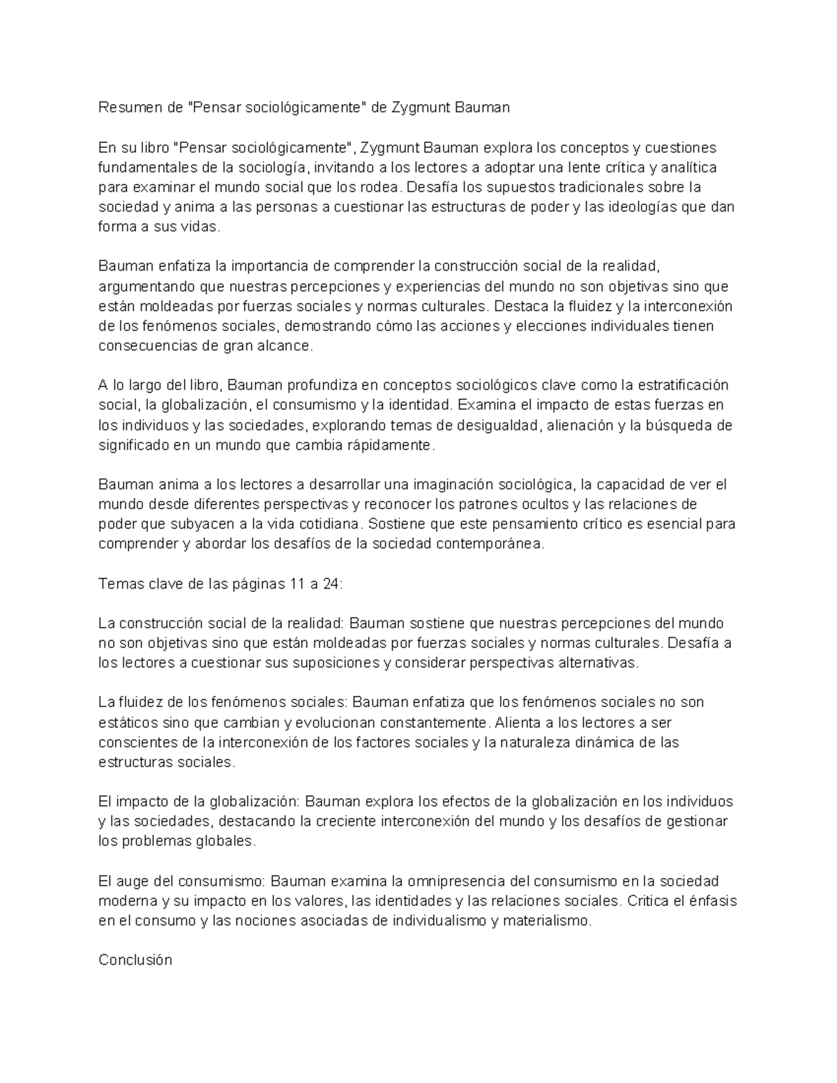 Resumen de -Pensar sociológicamente- de Zygmunt Bauman - Resumen de ...