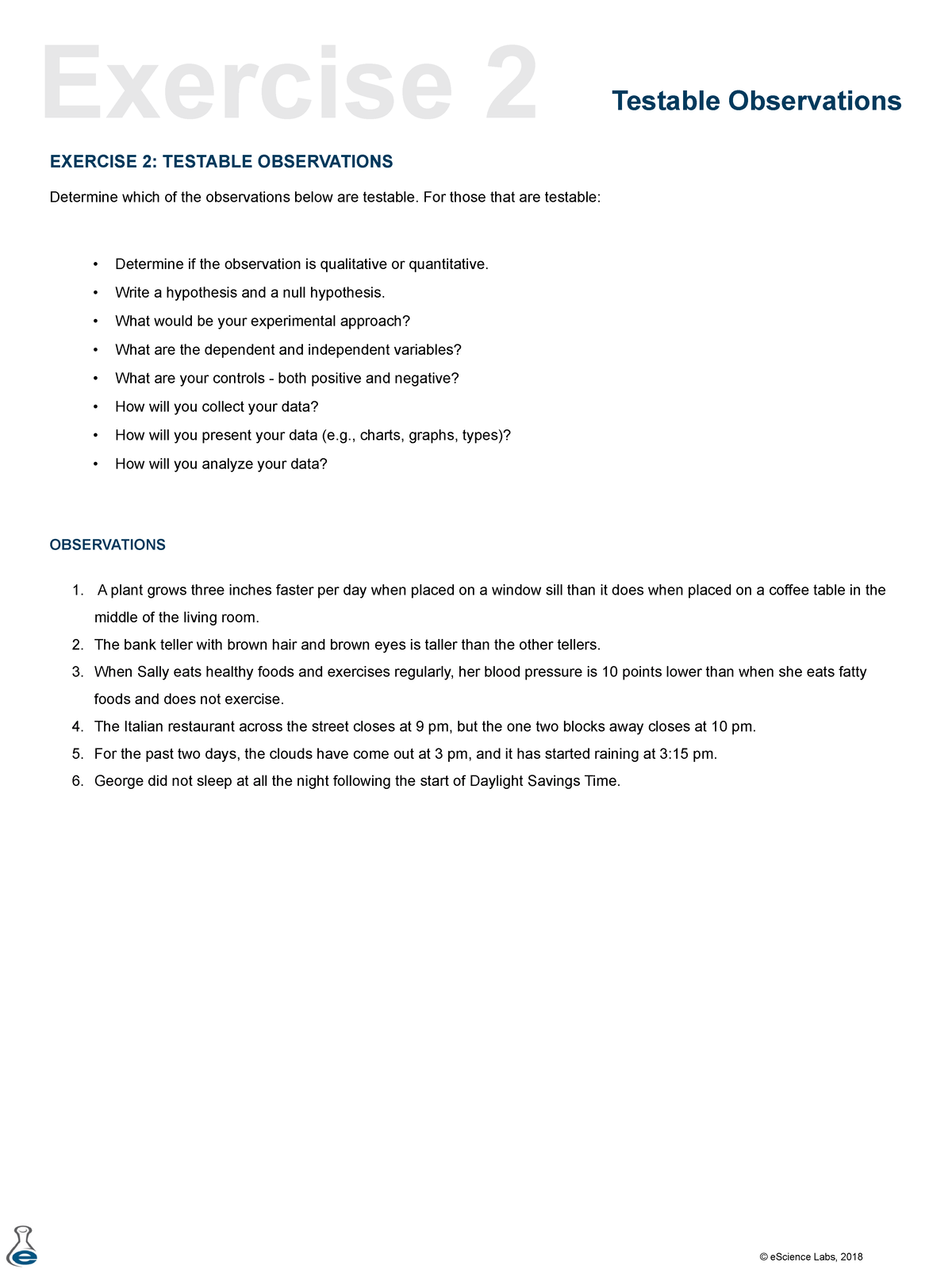 IB Lab 1 Exercise 2 Testable Observations - Introduction to Science ...