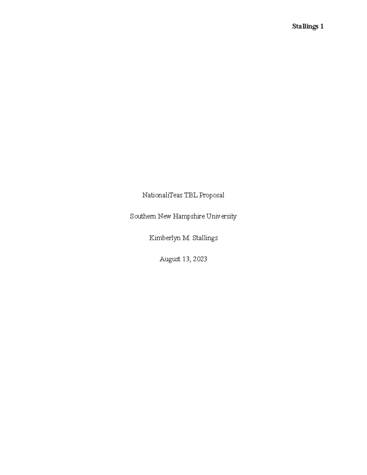 7-2 Project Submission - NationaliTeas TBL Proposal Southern New ...