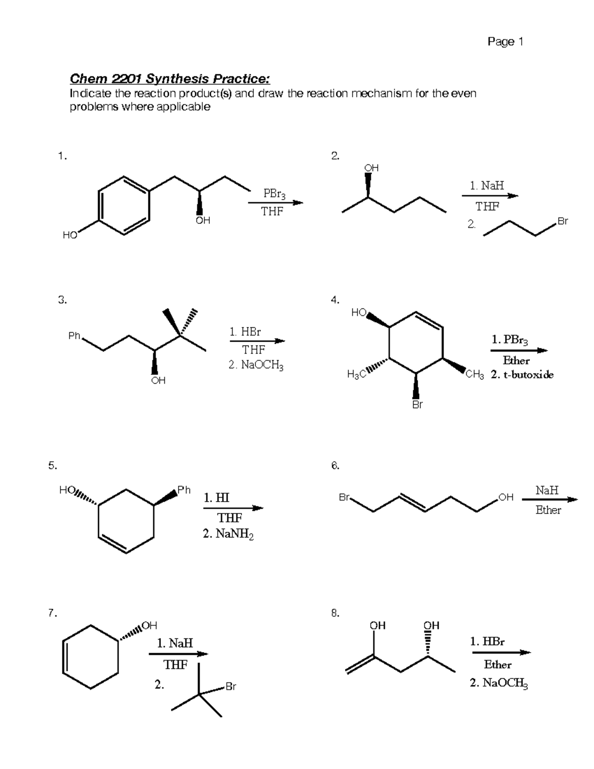 WS 19 Synthesis Practice Problems - Page 1 Chem 2201 Synthesis Practice ...