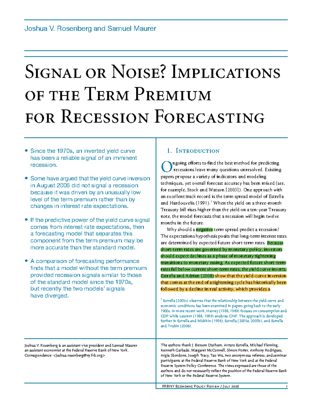 Joshua V. Rosenberg and Smaual Maurer - FRBNY Economic Policy Review ...