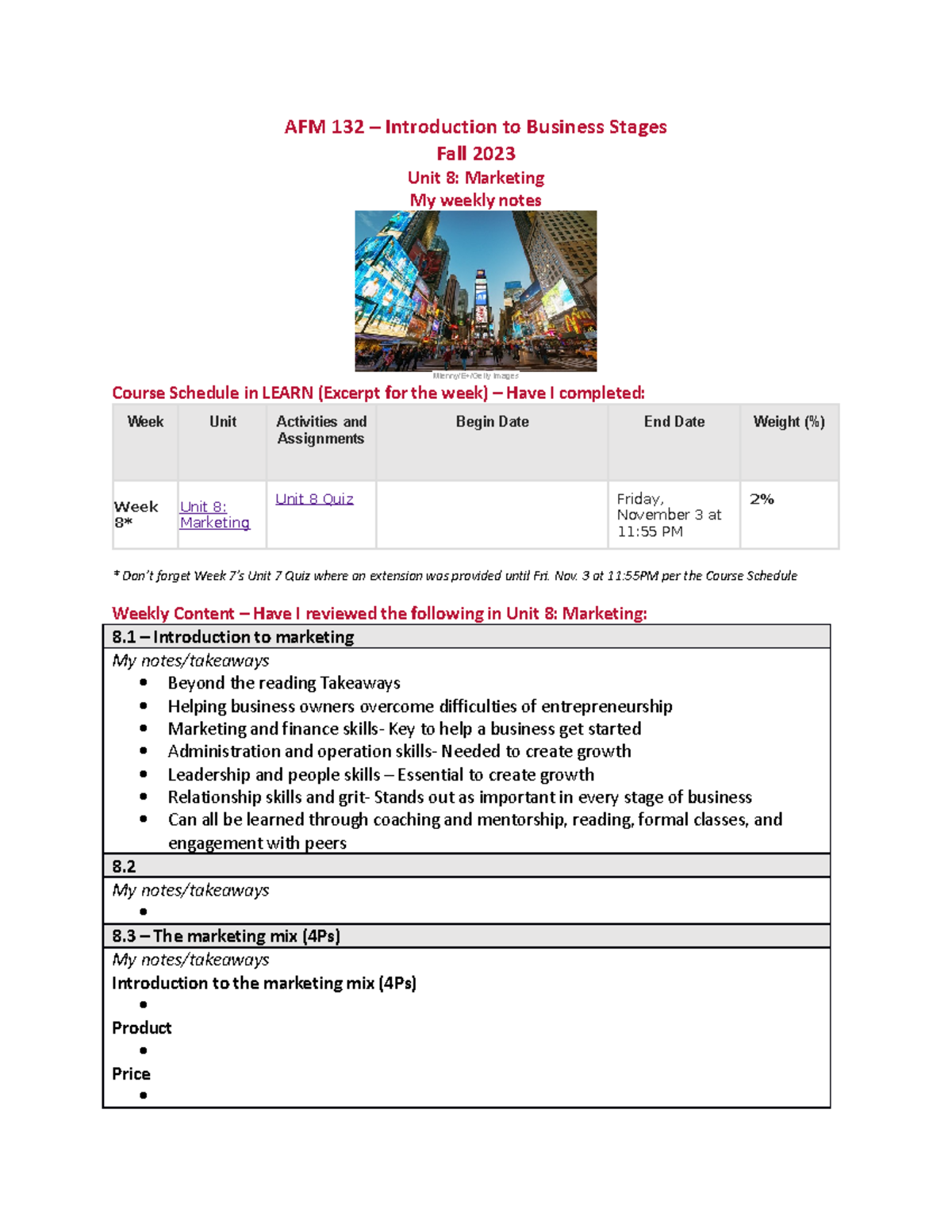 My Weekly Notes - AFM 132 – Introduction to Business Stages Fall 2023 ...