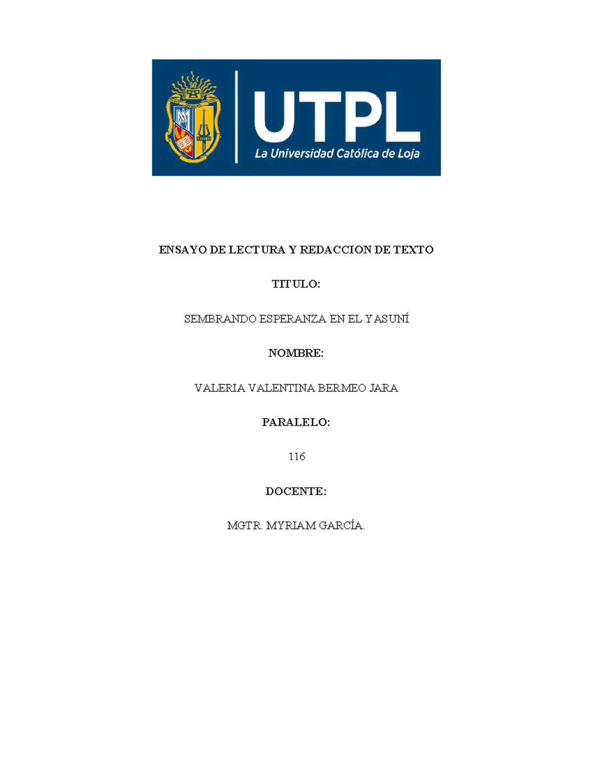 Lectura y Redaccion de textos Ensayo - ENSAYO DE LECTURA Y REDACCION DE ...
