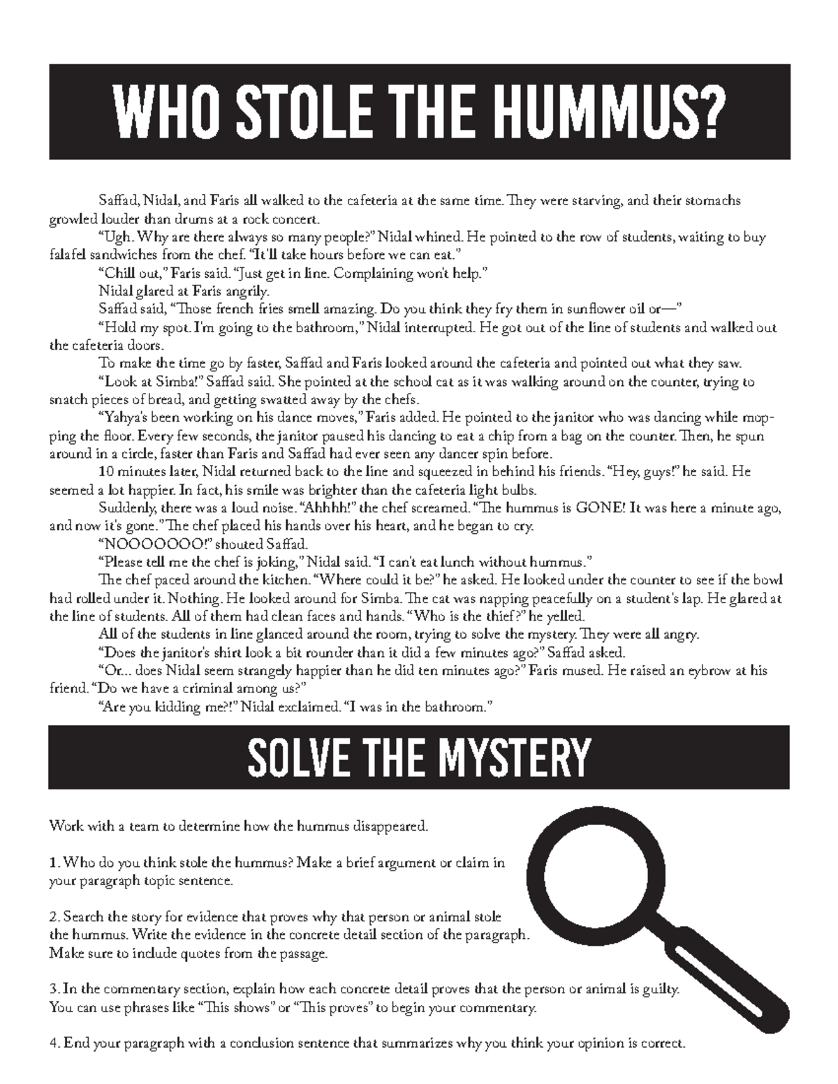 Kami Export Hummus Mystery Claims Evidence Writing Activity ...