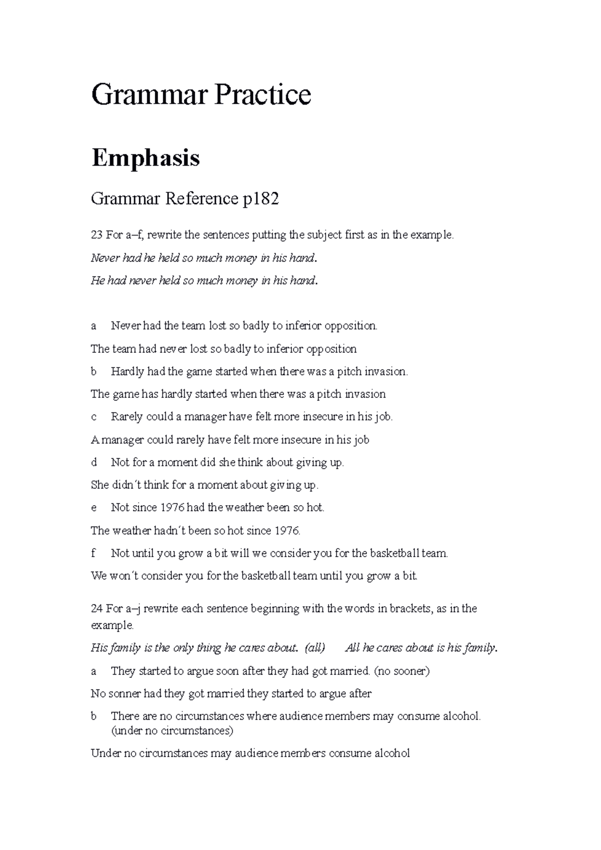 Cae grammar emphasis - Grammar Practice Emphasis Grammar Reference p 23 ...