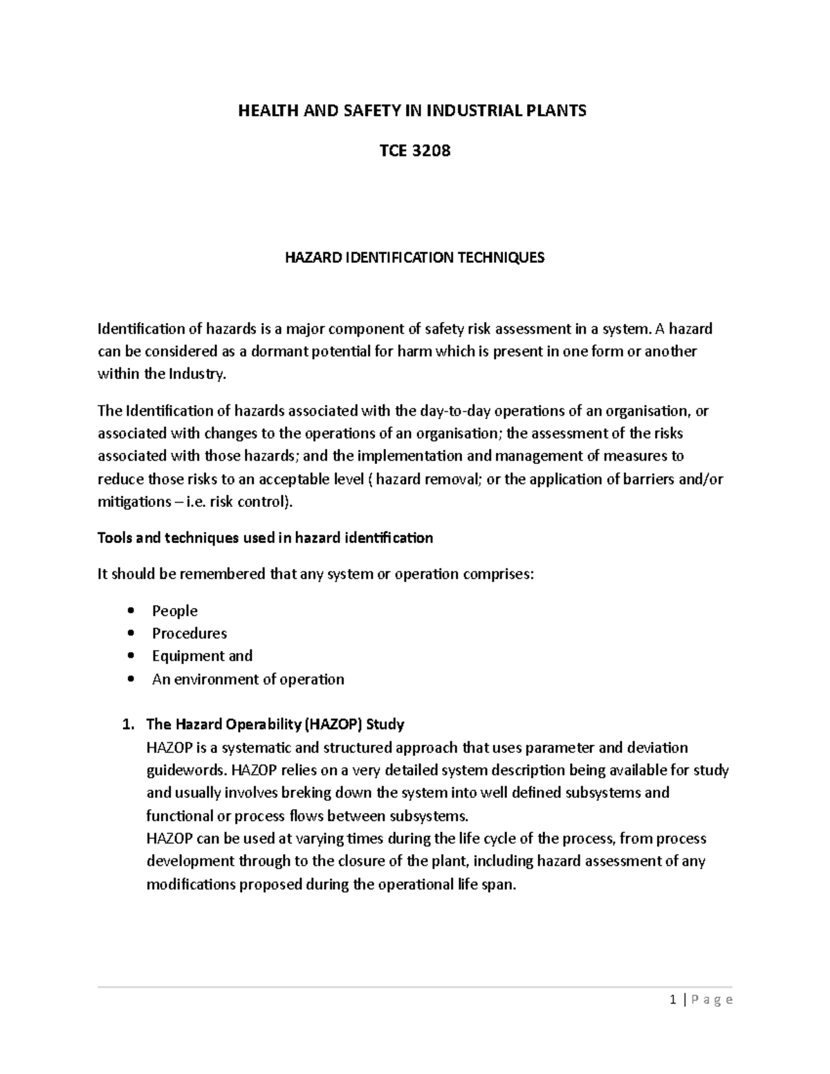 Hazard Identification Techniques in Industry-1 - HEALTH AND SAFETY IN ...