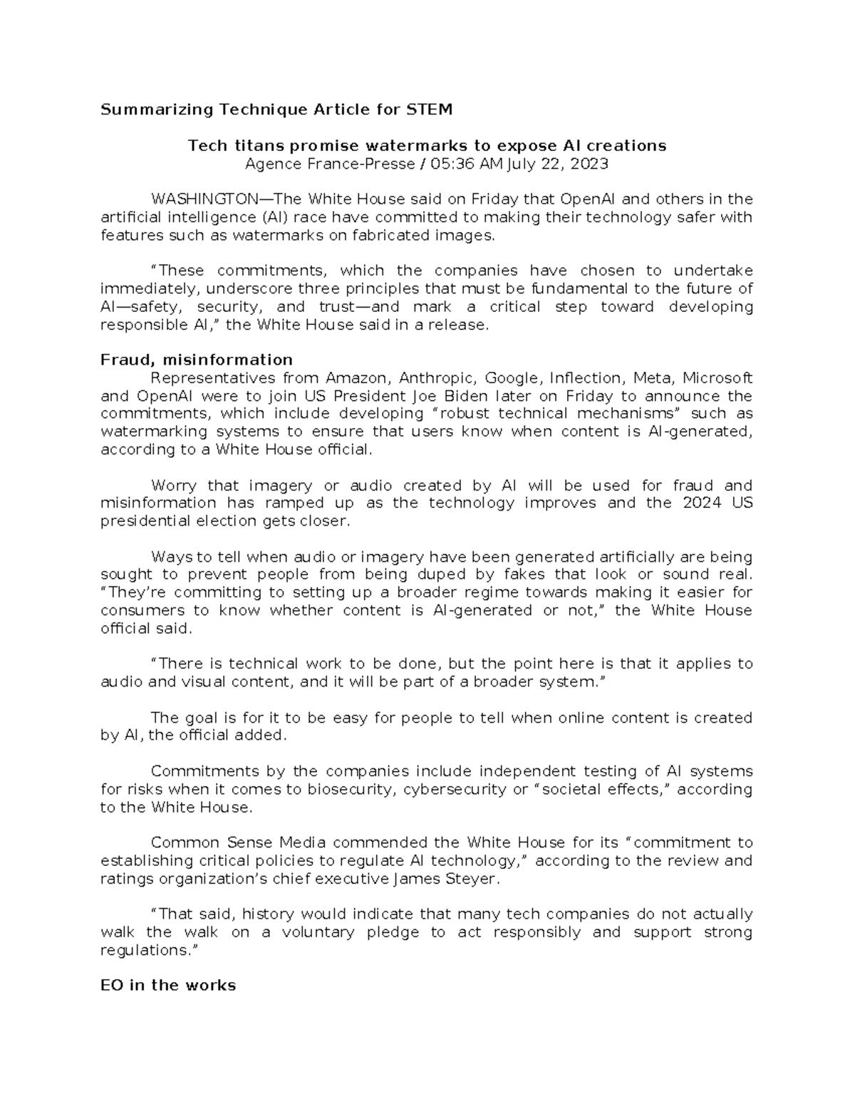 Article for STEM Summarizing Technique - Summarizing Technique Article ...