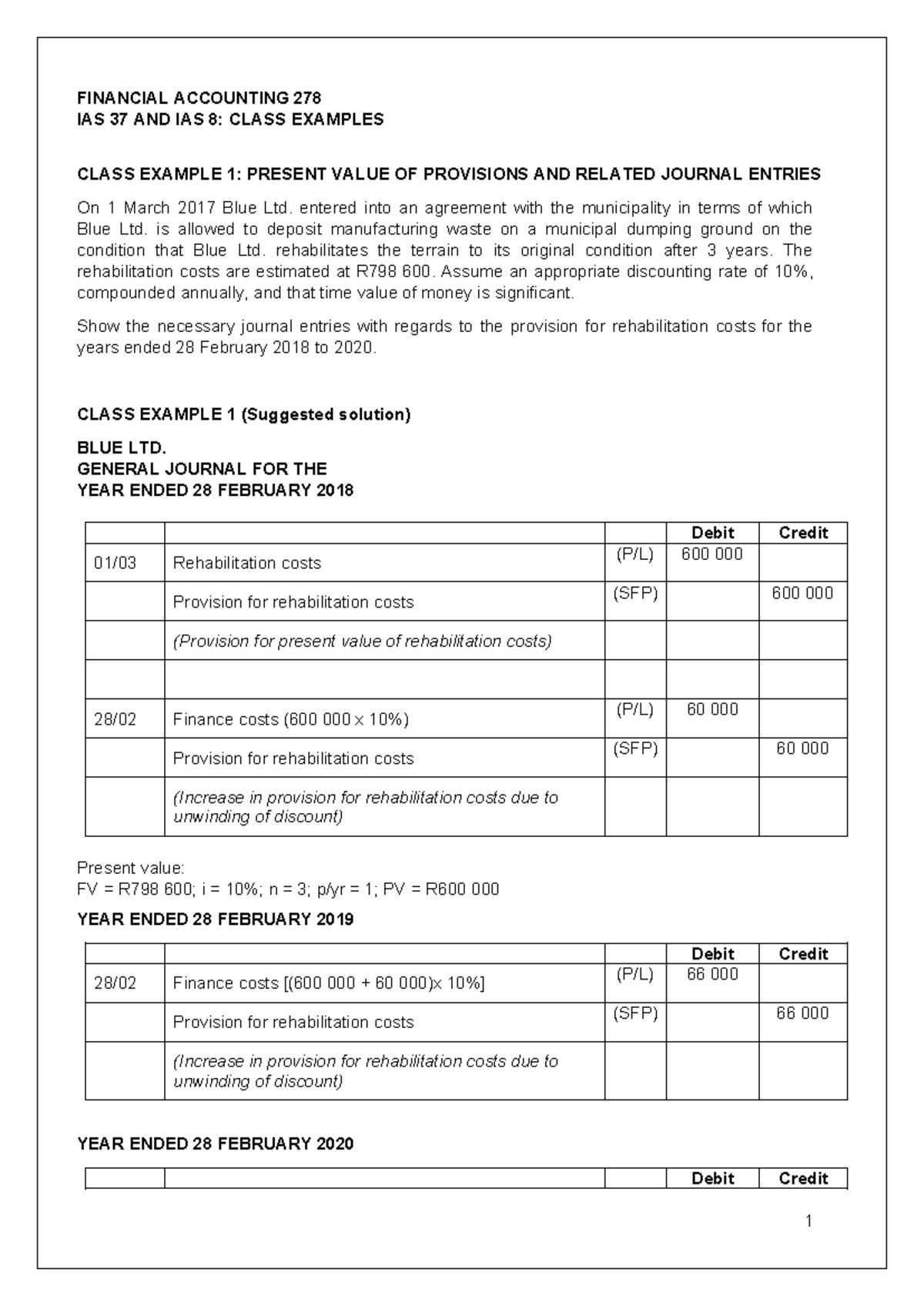 IAS 37 and IAS 8 - Class examples - FINANCIAL ACCOUNTING 278 IAS 37 AND ...