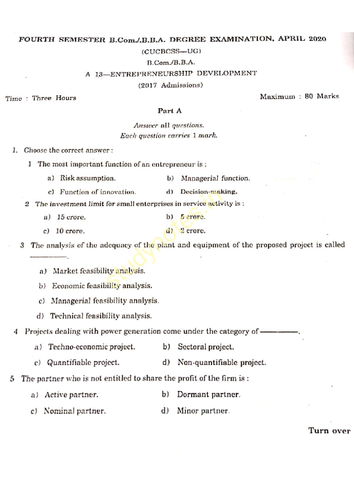 BCom EDP 2020 Question Paper - Bachelor of business administration ...