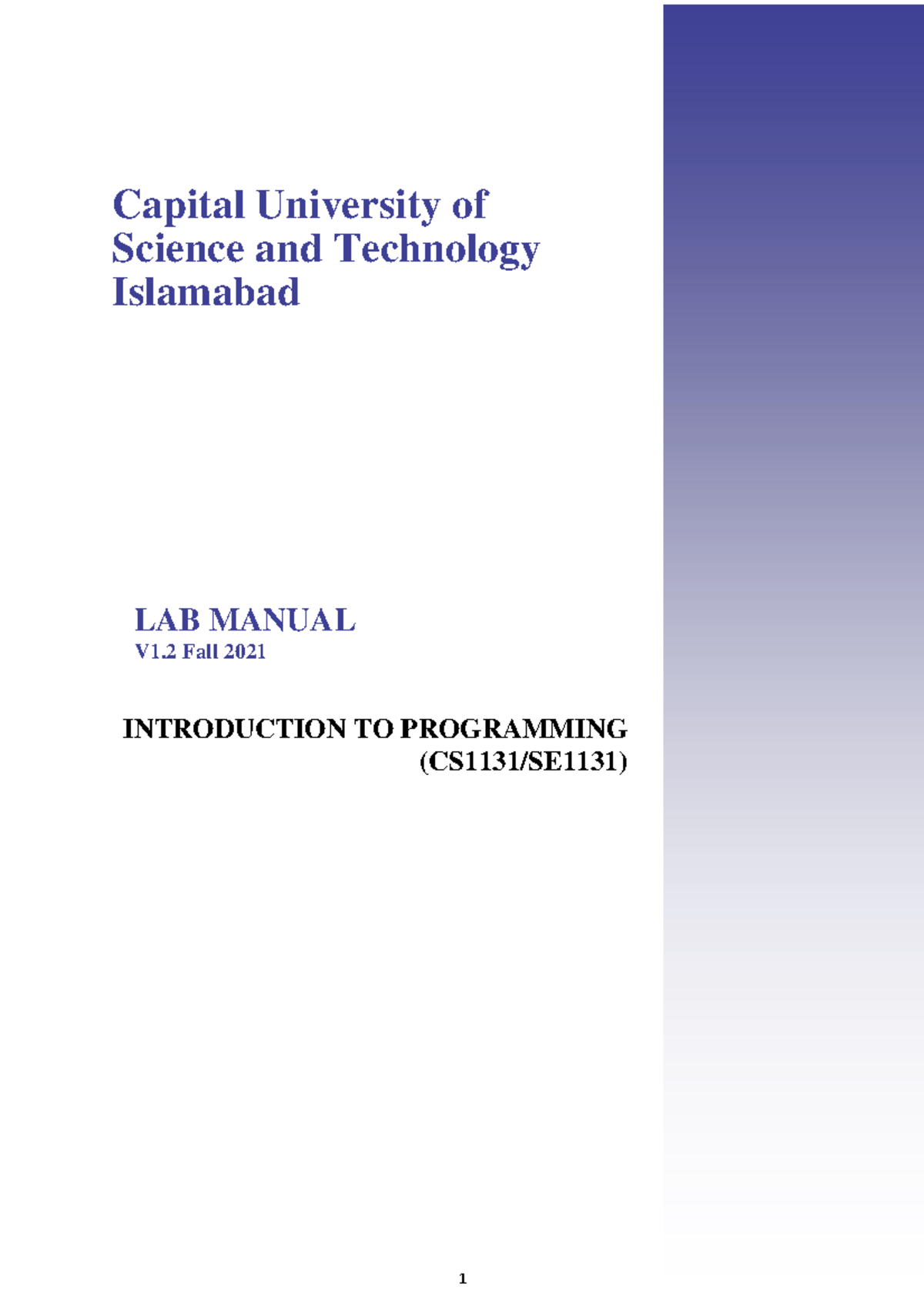 ITP Manual Spring 2023 - Capital University of Science and Technology Islamabad LAB MANUAL V1. 2 ...